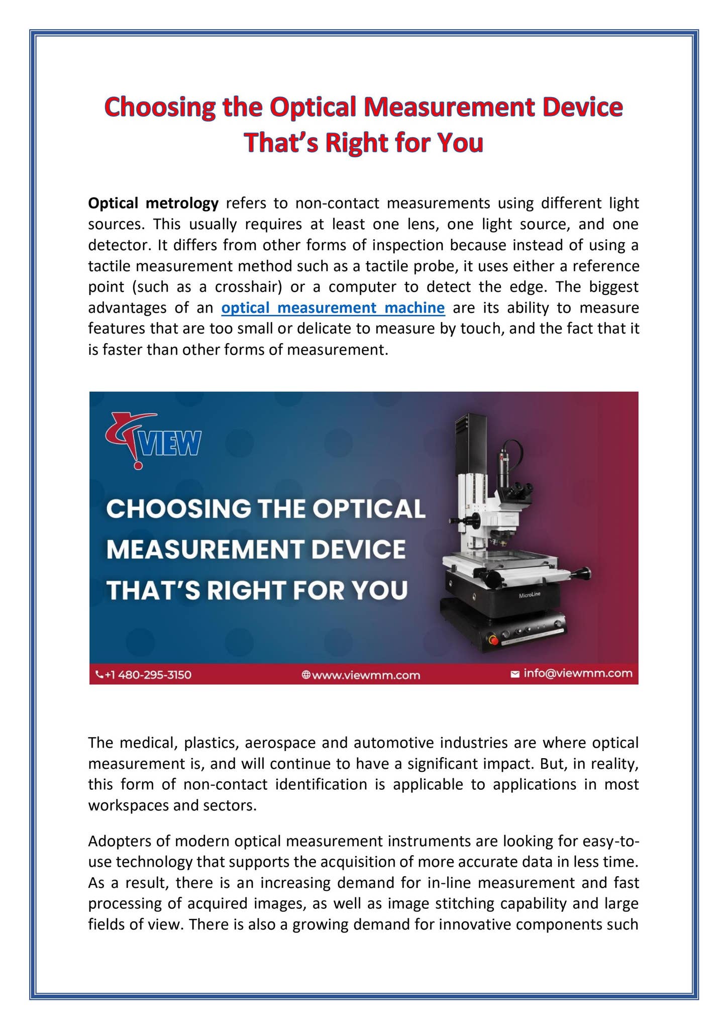 Choosing the Optical Measurement Device That’s Right for You by View mm ...