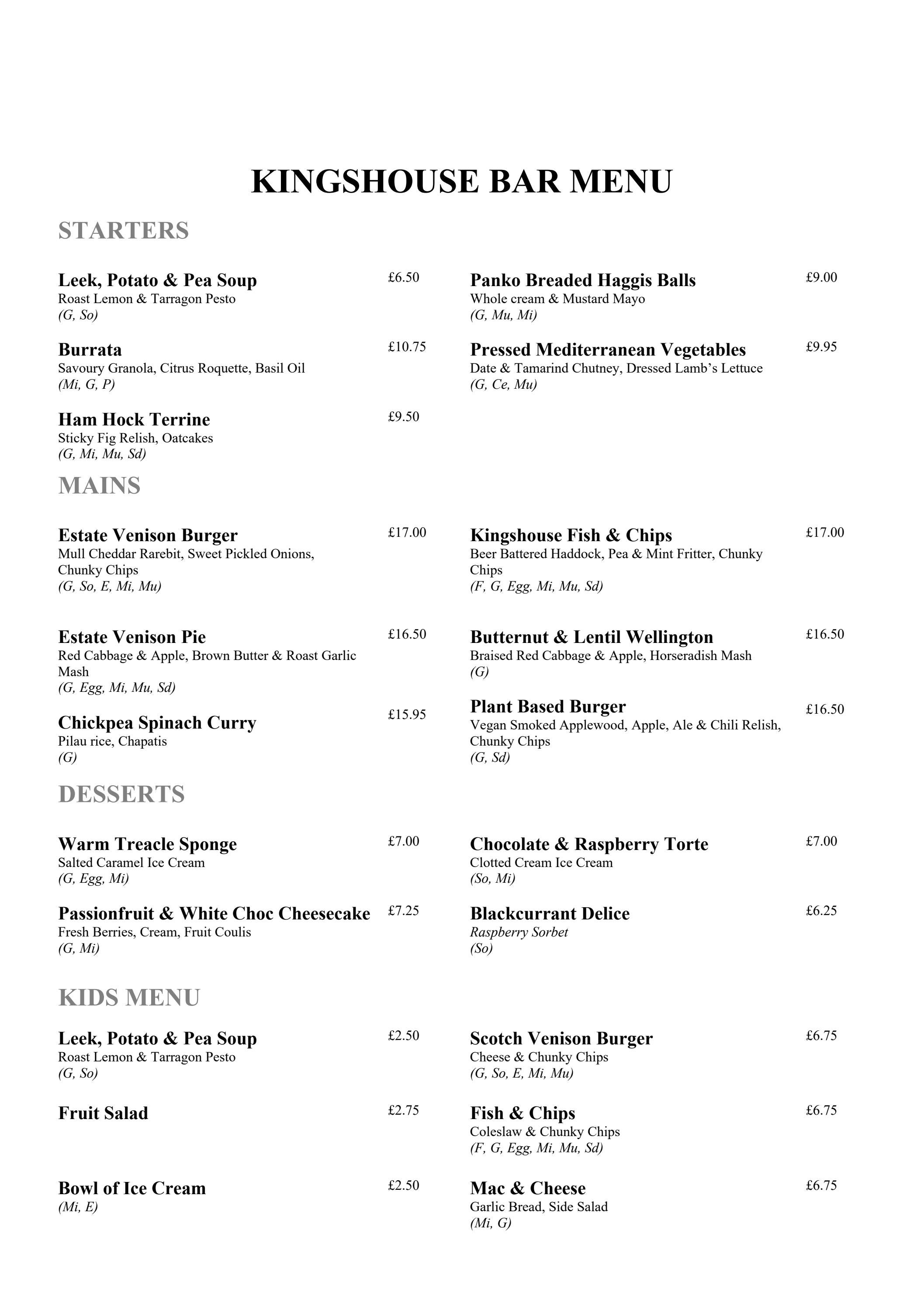 Kingshouse Bar Menu by Freedom Hotels West - Issuu