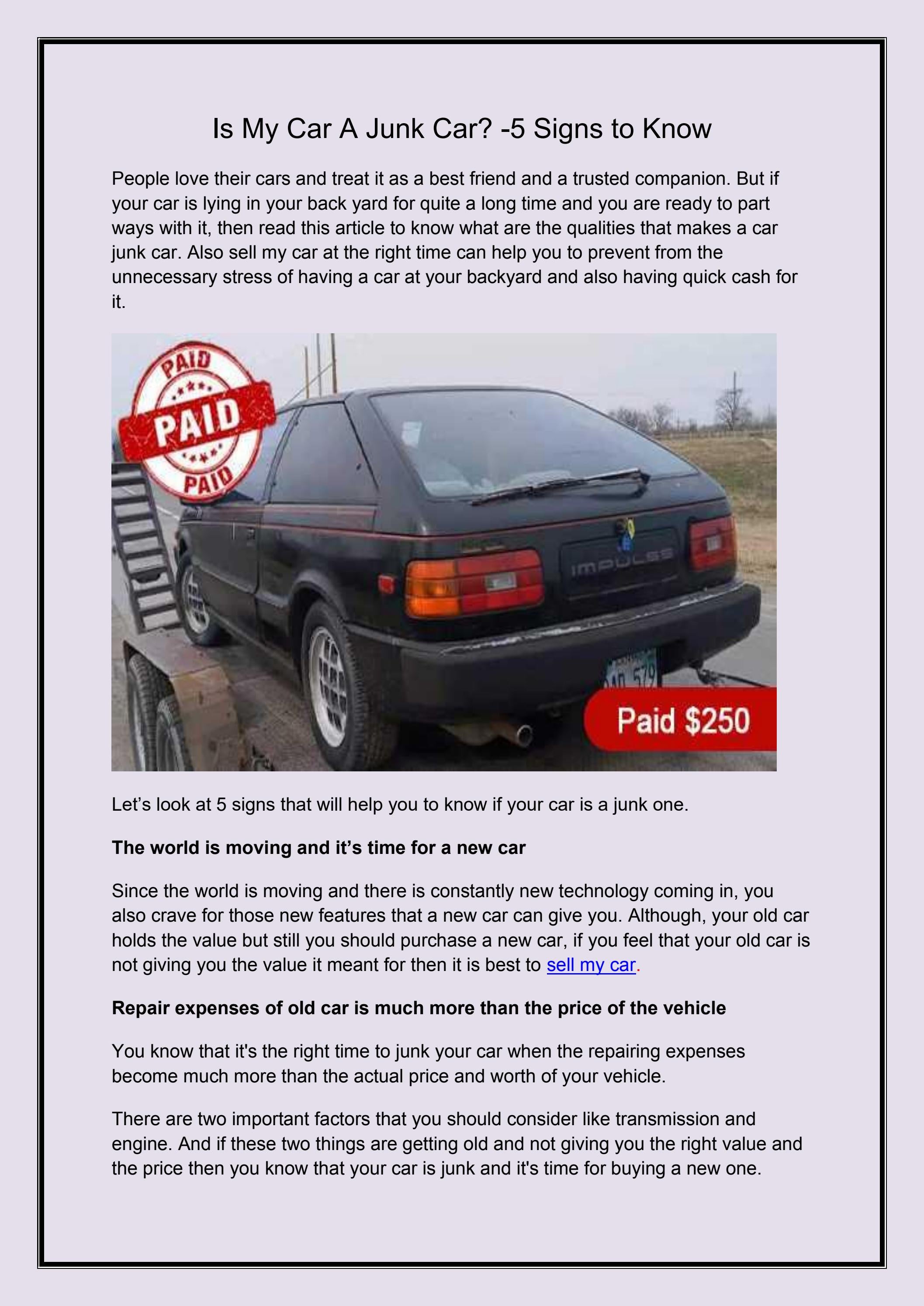 Is My Car A Junk Car? -5 Signs to Know by Cash For Cars Junk Cars - Issuu