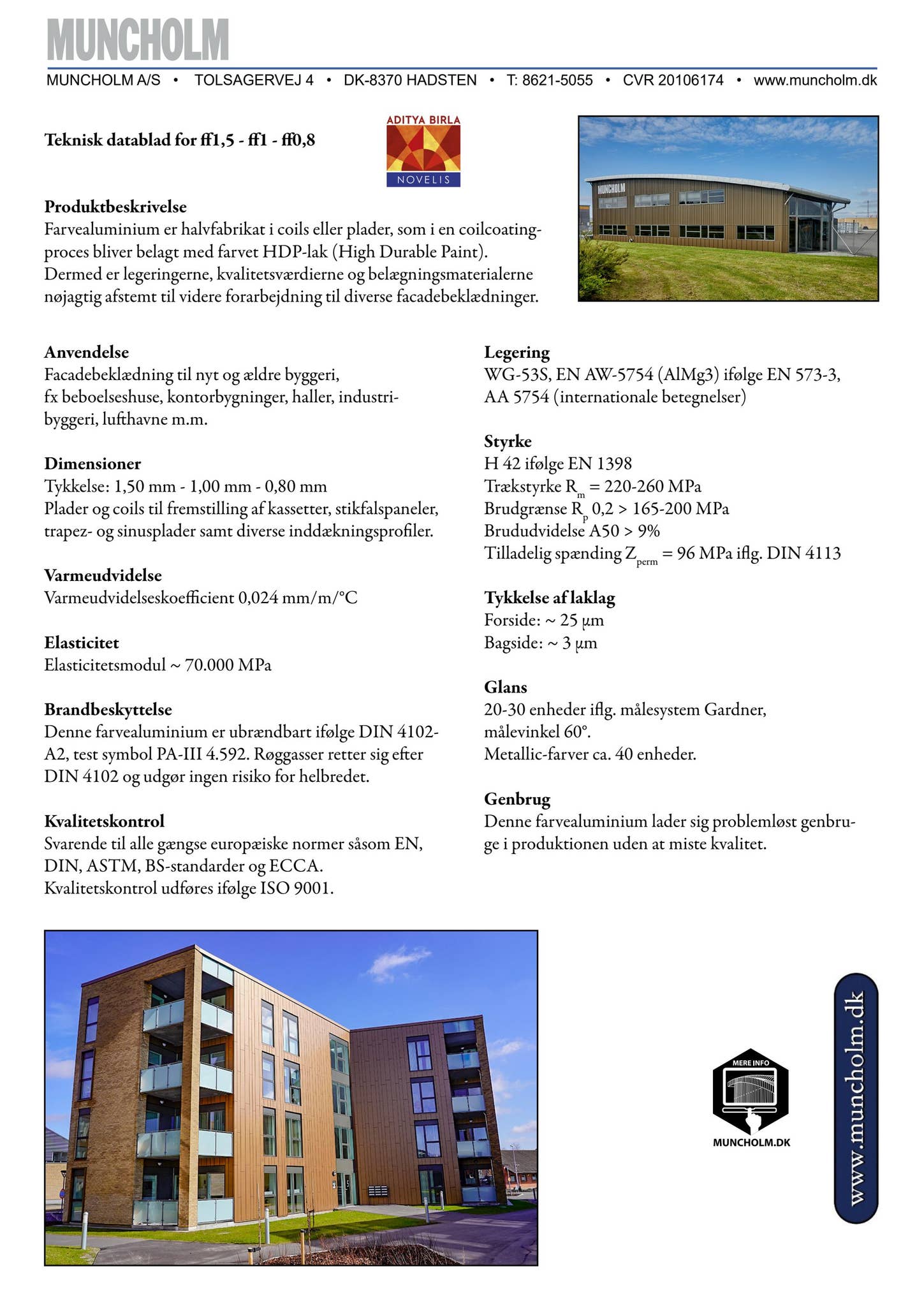 Teknisk datablad > ff1,5 - ff1 - ff0,8 lakeret aluminium i hhv. 1,50 mm ...