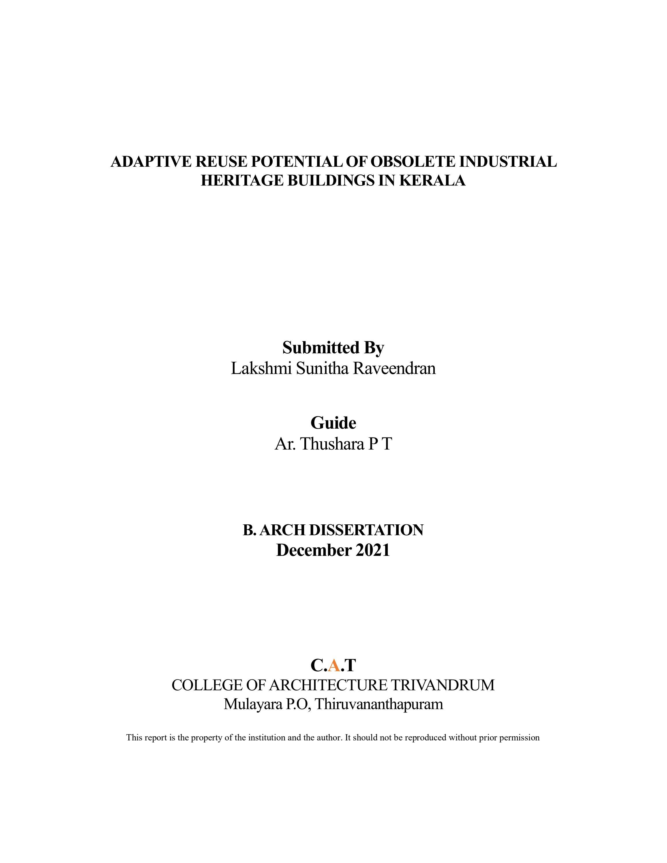 B.Arch Dissertation 2021:ADAPTIVE REUSE POTENTIAL OF OBSOLETE ...