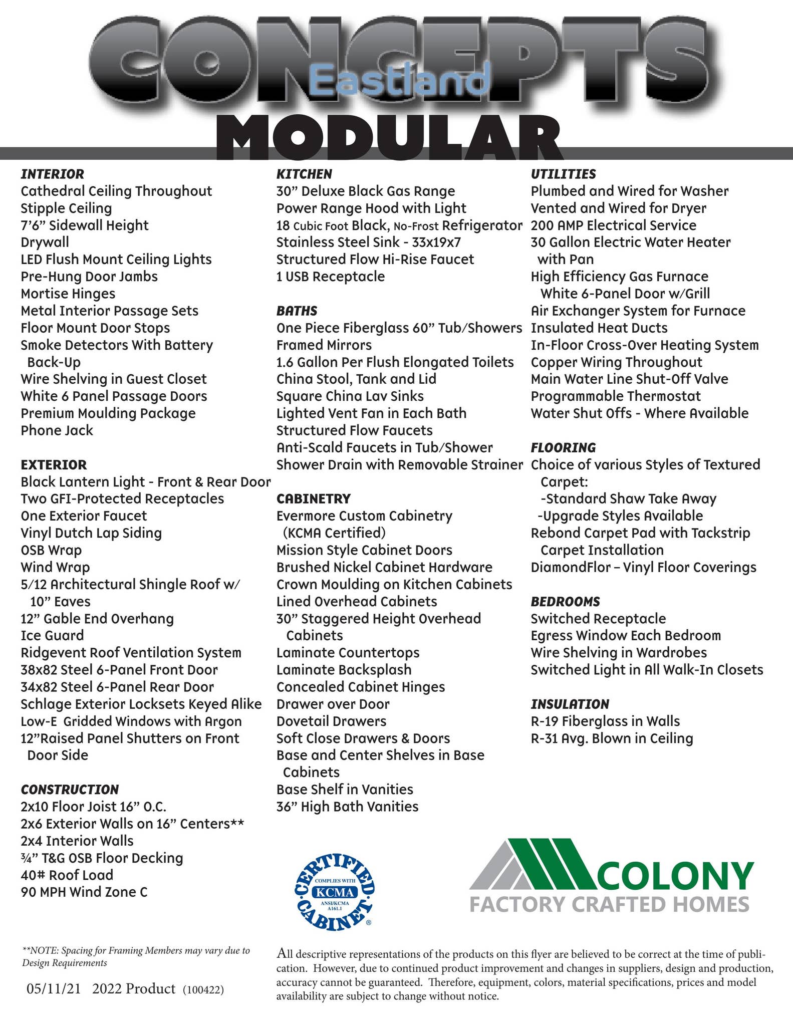 Colony Homes | Eastland Concepts Modular Standard Features by Commodore ...