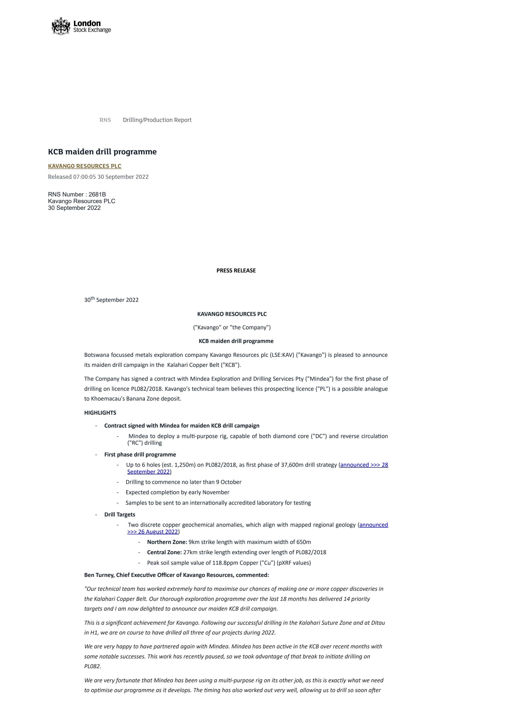 COPPER - KAVANGO DRILL CAMPAIGN by CFX Network, LLC - Issuu