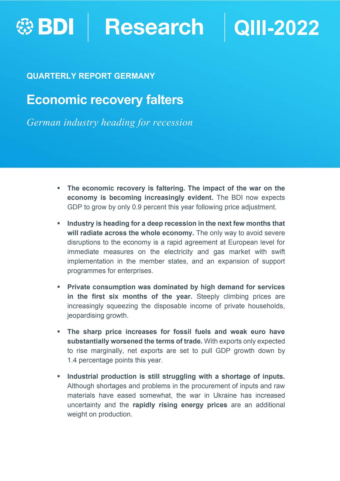 Quarterly Report Germany III/2022: Economic recovery falters by ...