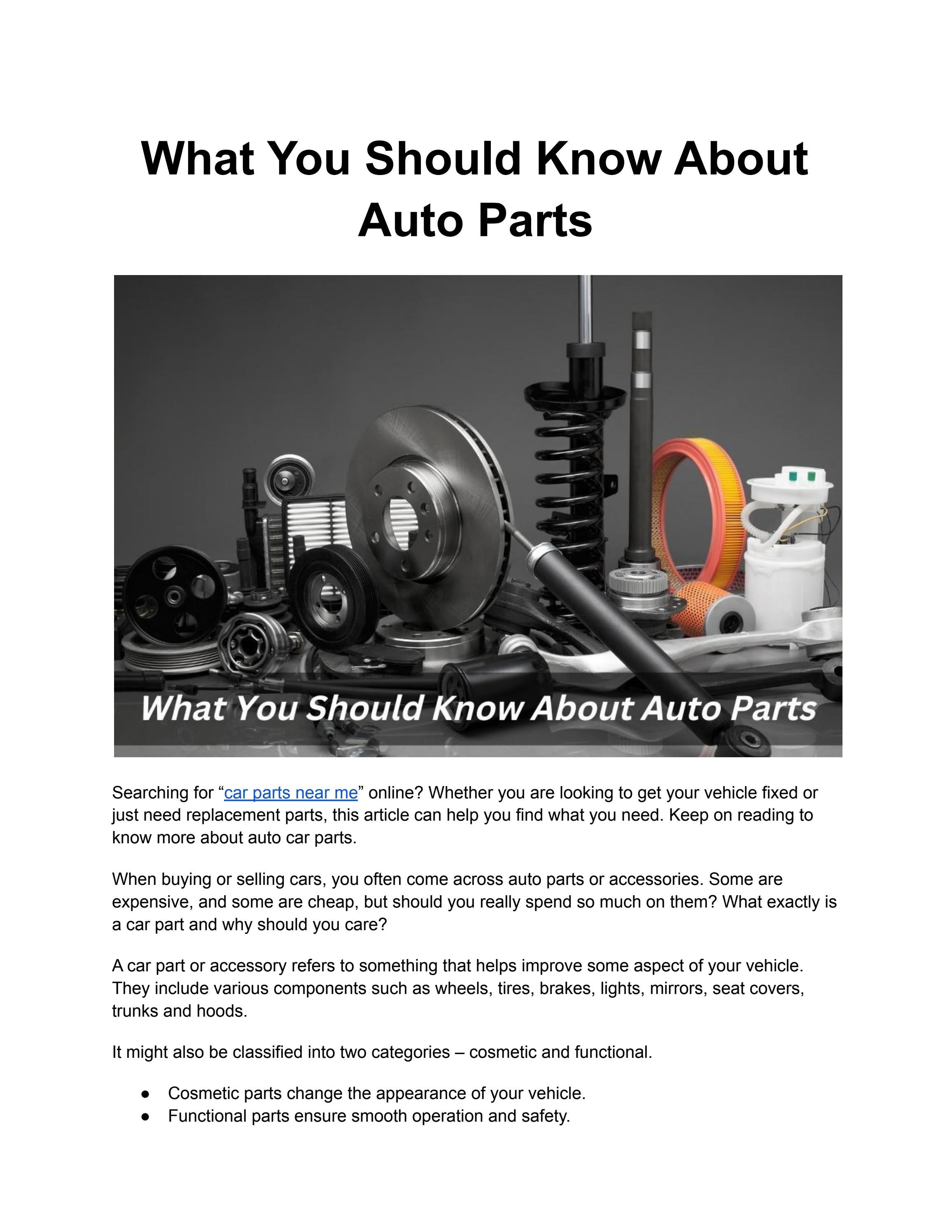 What You Should Know About Auto Parts? by Michael Virael - Issuu