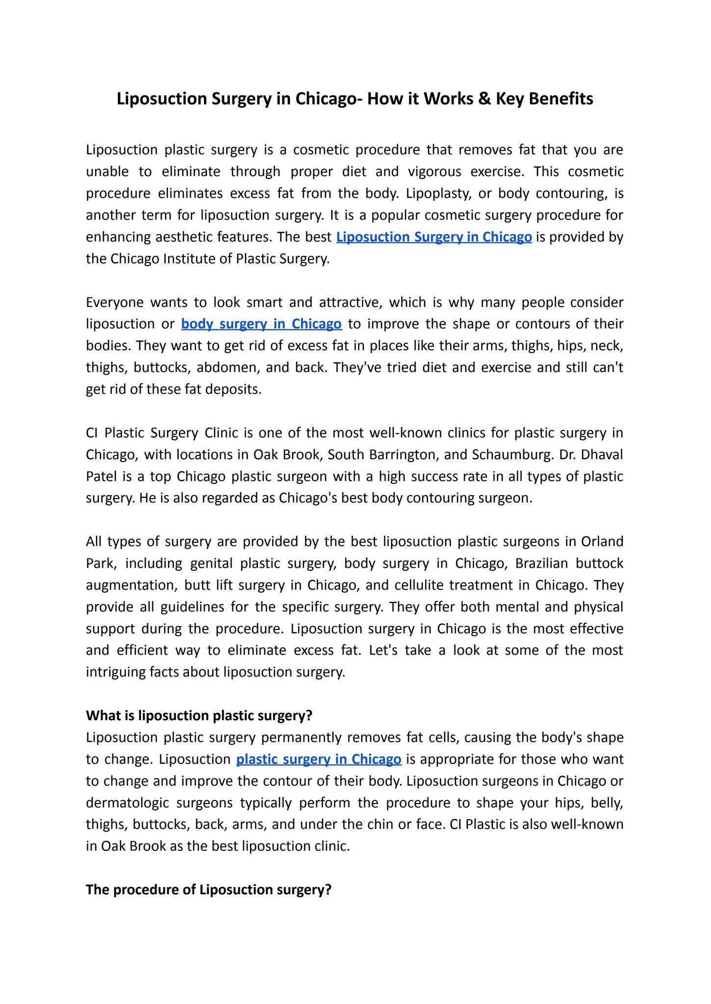 Liposuction Surgery in Chicago- How it Works & Key Benefits by ...