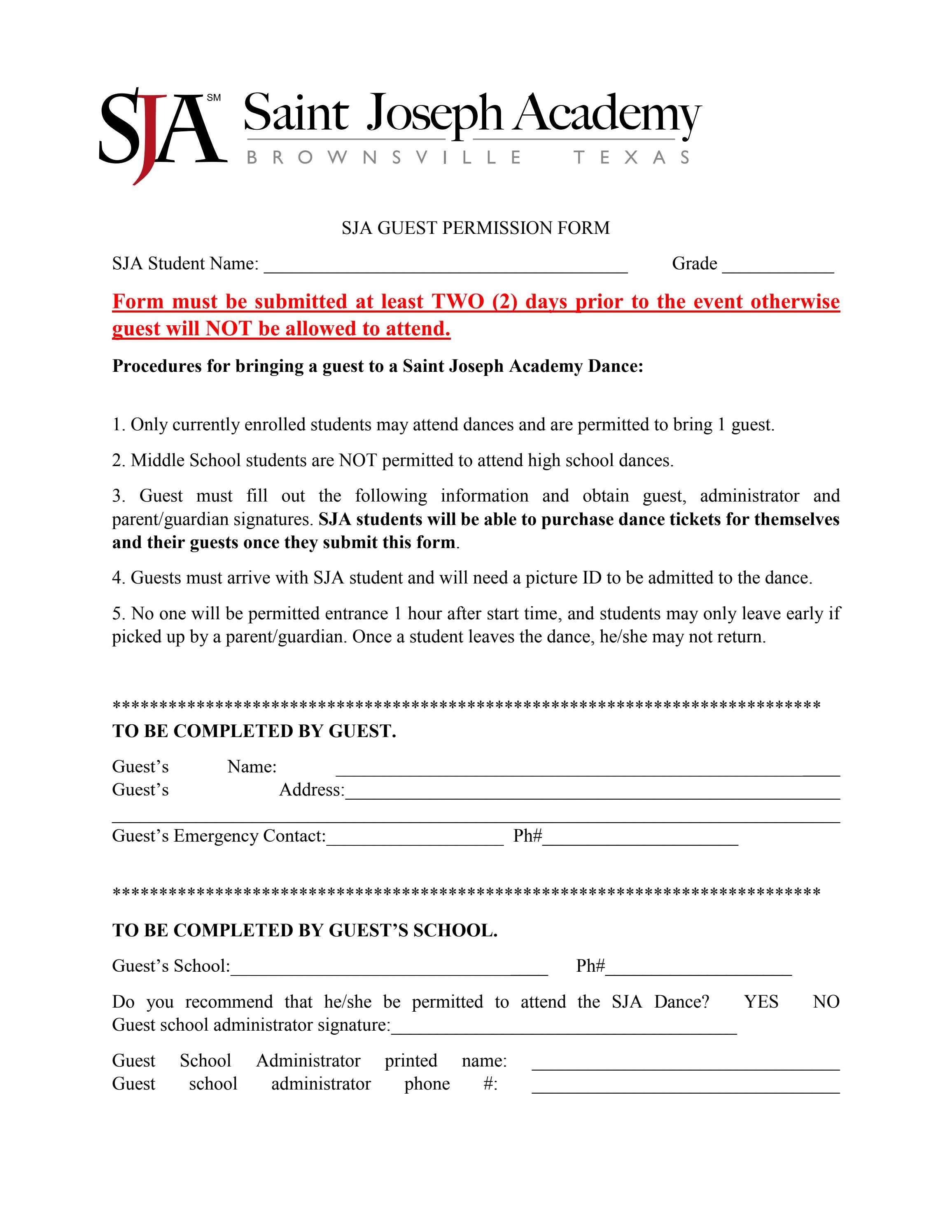 SJA Guest Permission Form by St. Joseph Academy - Issuu