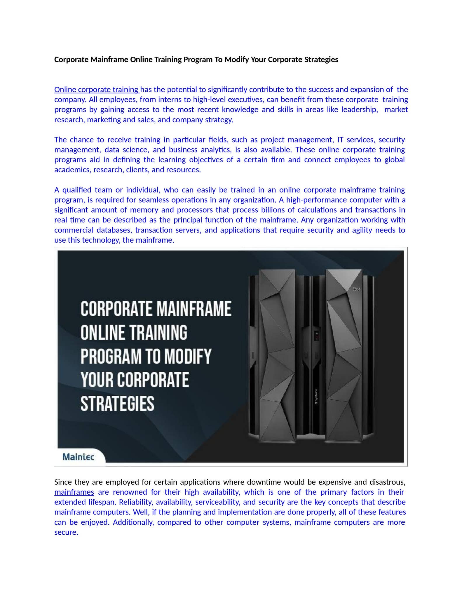 Corporate Mainframe Online Training Program To Modify Your Corporate ...