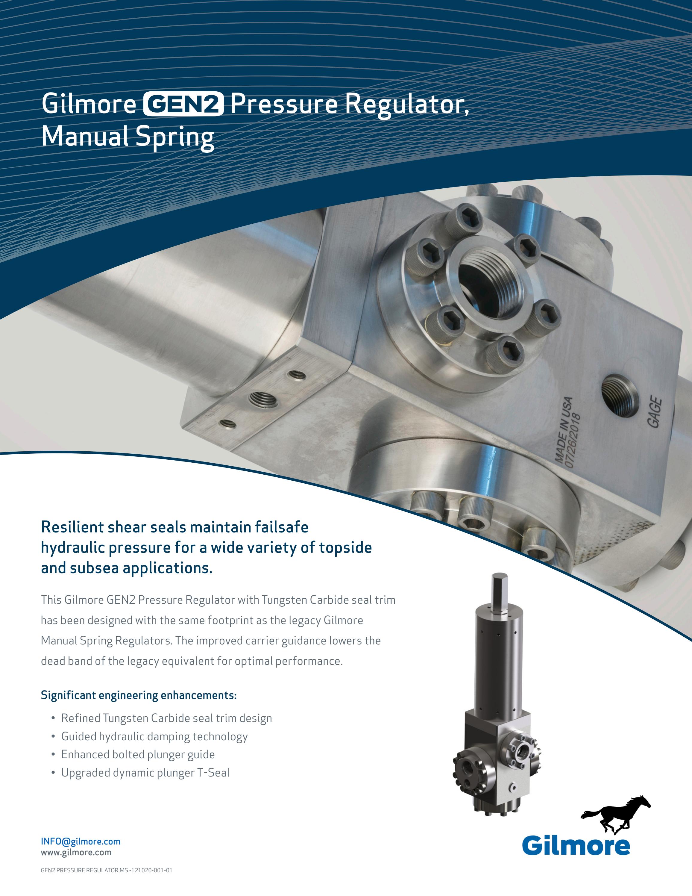 Gilmore GEN2 Pressure Regulator-Manual Spring Product Sheet by Gilmore ...