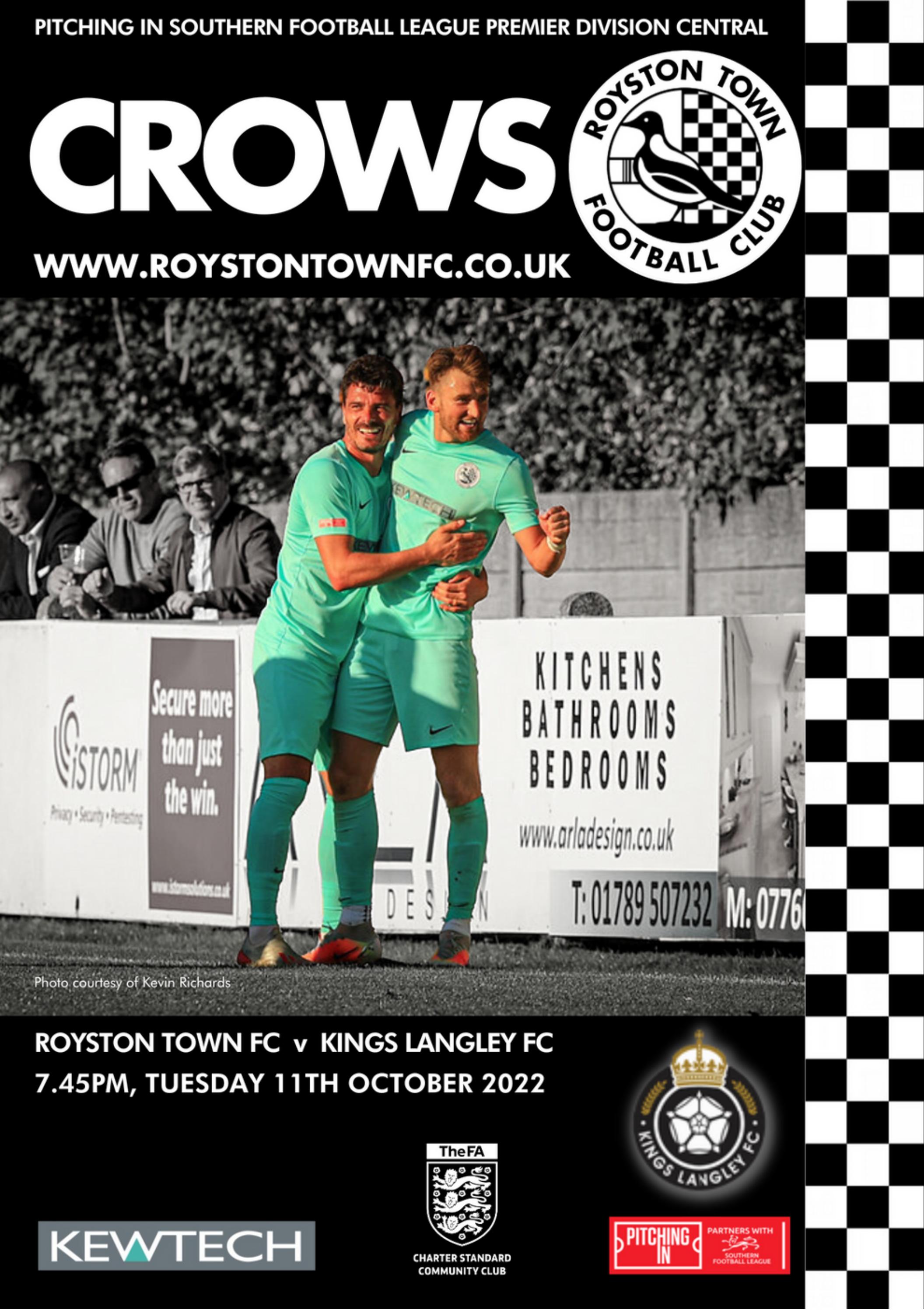 ROYSTON TOWN vs KINGS LANGLEY - MATCHDAY PROGRAMME - TUESDAY 11th ...