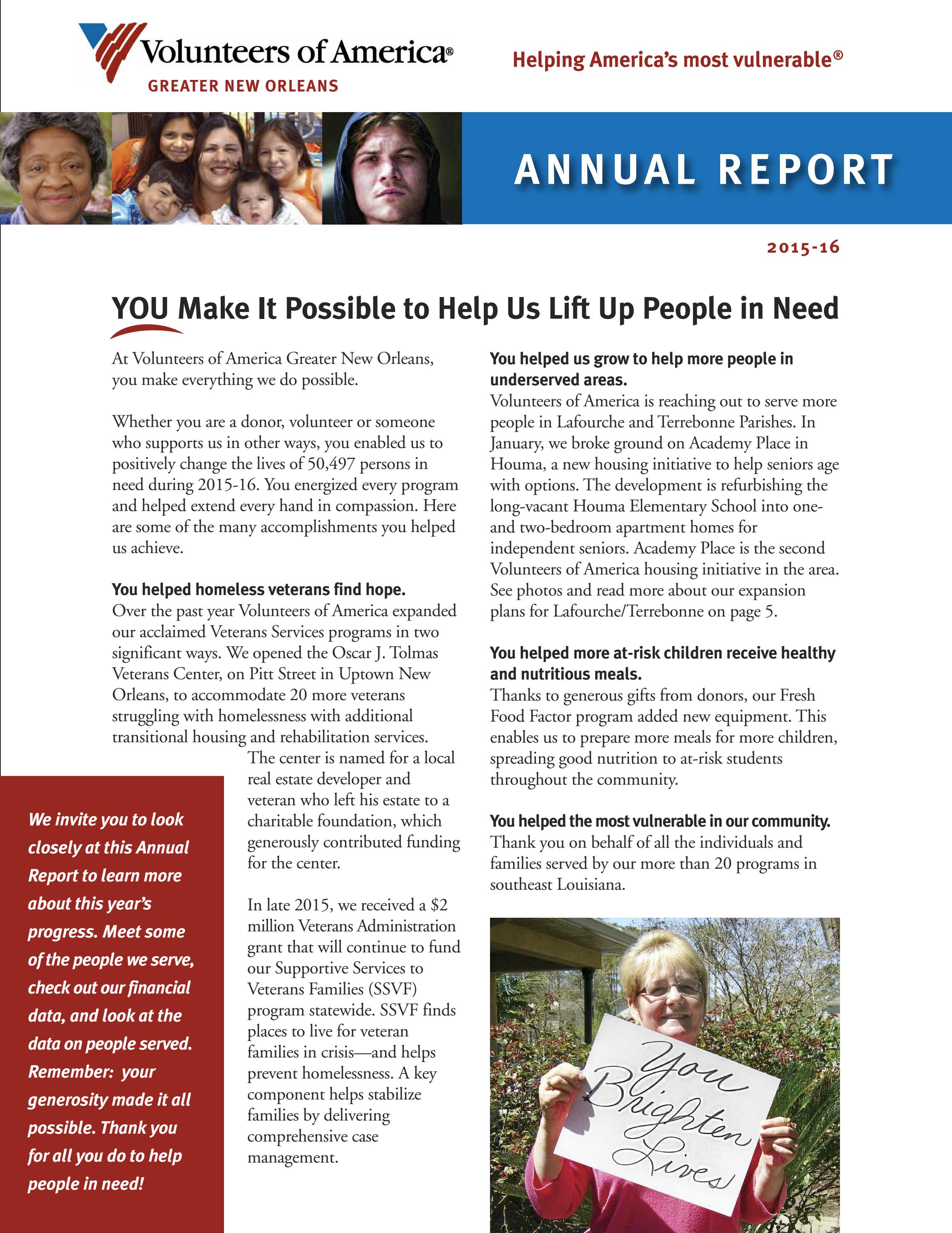 2015-2016 Annual Report by Volunteers of America Southeast Louisiana ...
