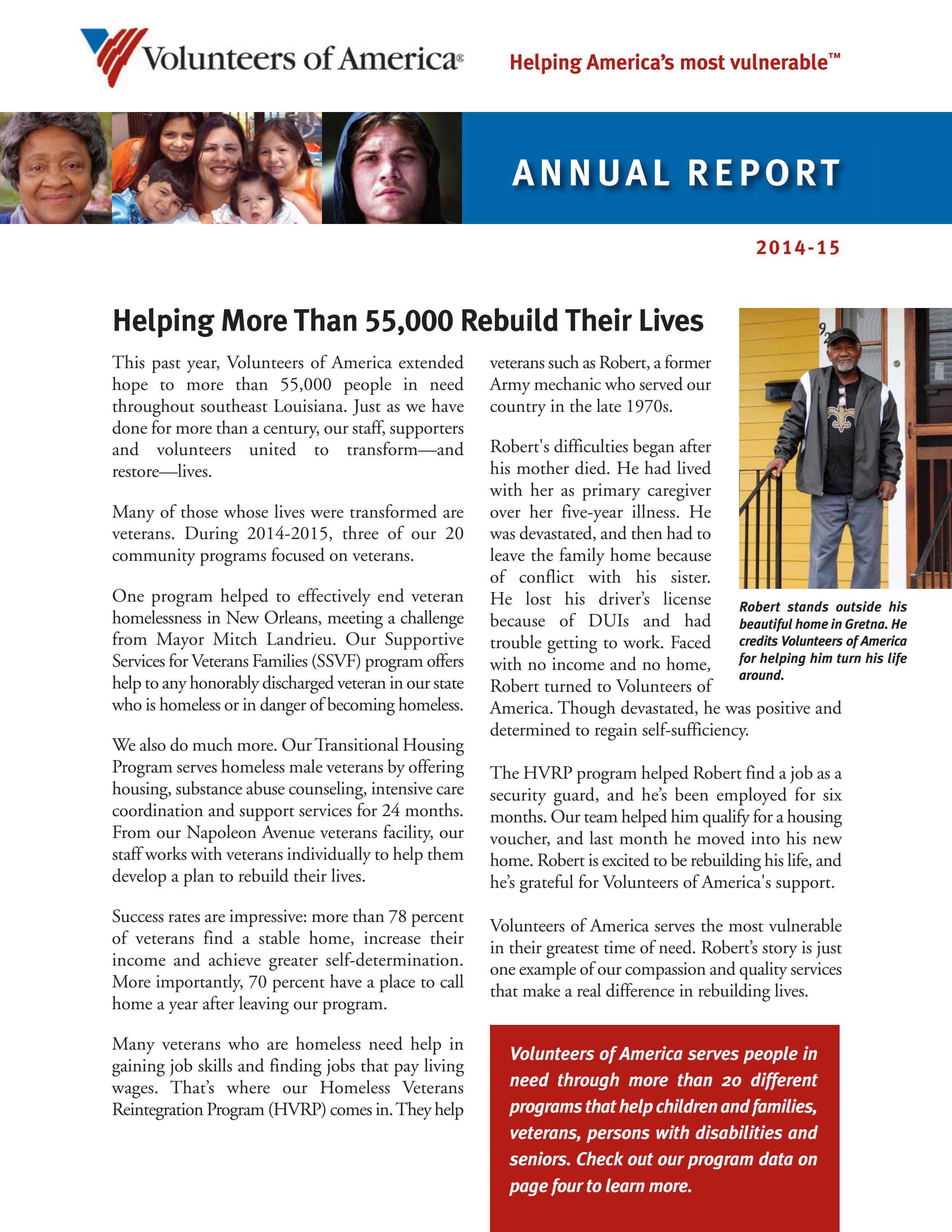 2014-2015 Annual Report by Volunteers of America Southeast Louisiana ...