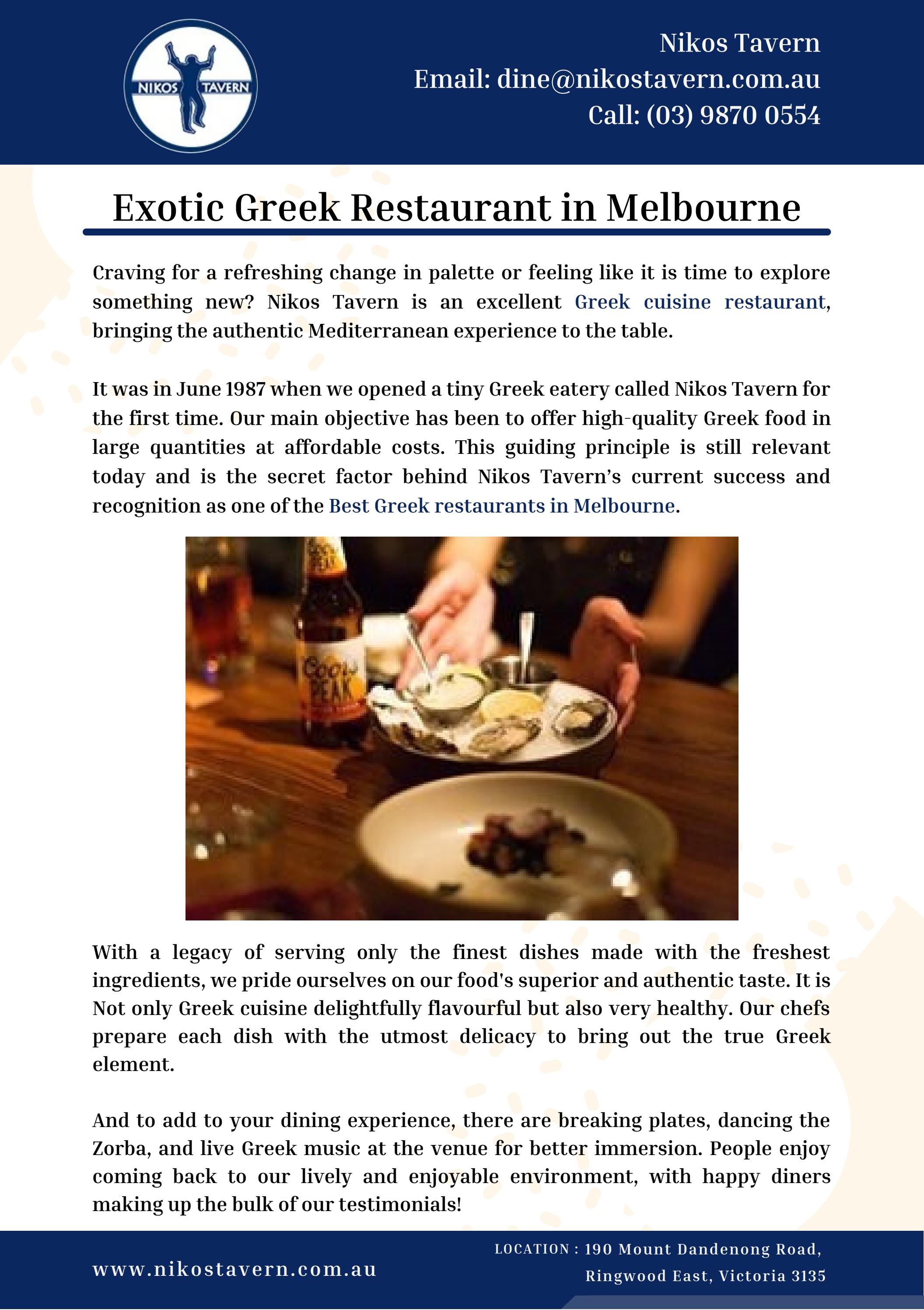 Exotic Greek Restaurant in Melbourne by Nikos Tavern - Issuu