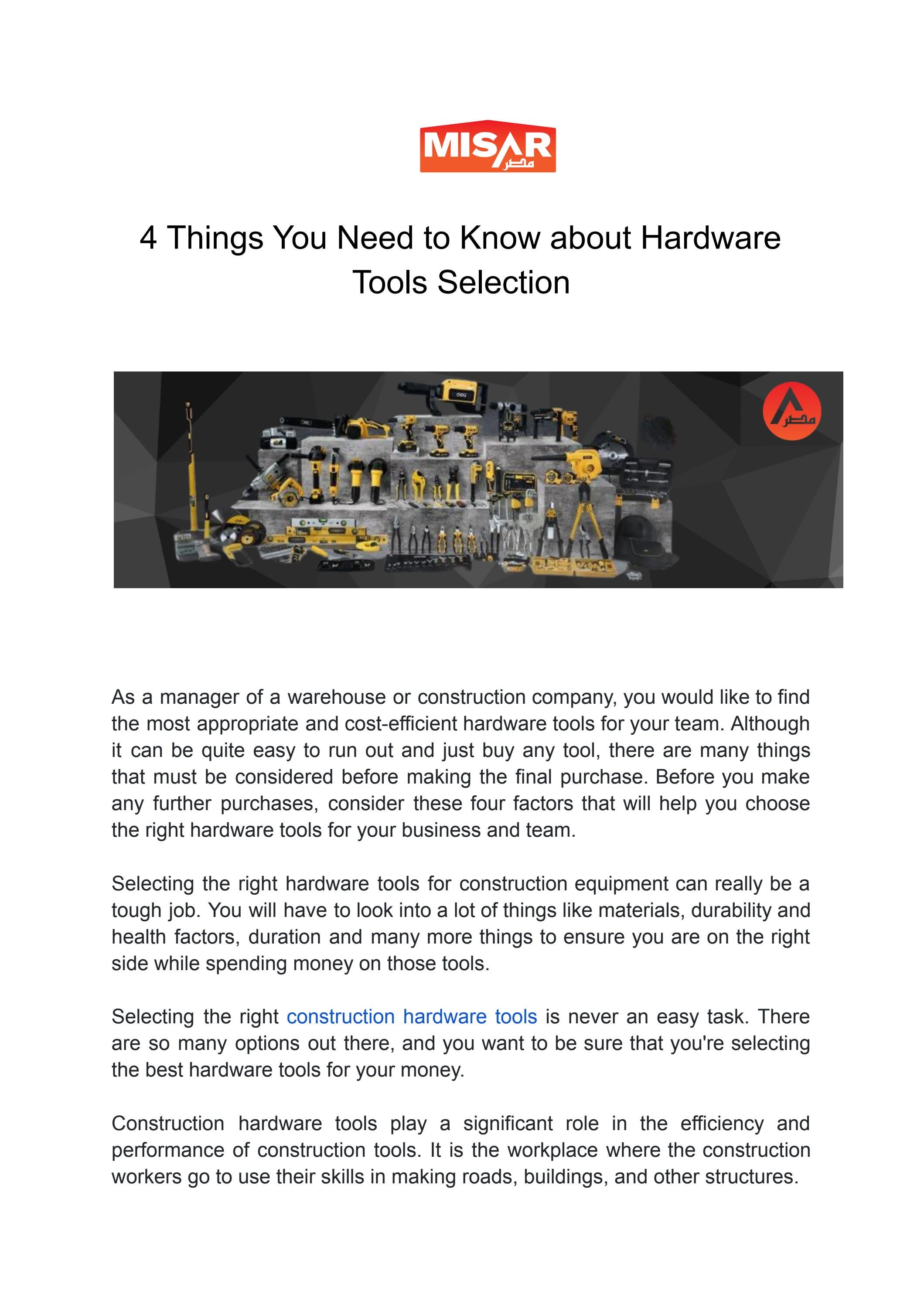 4 Things You Need to Know about Hardware Tools Selection by Misar ...