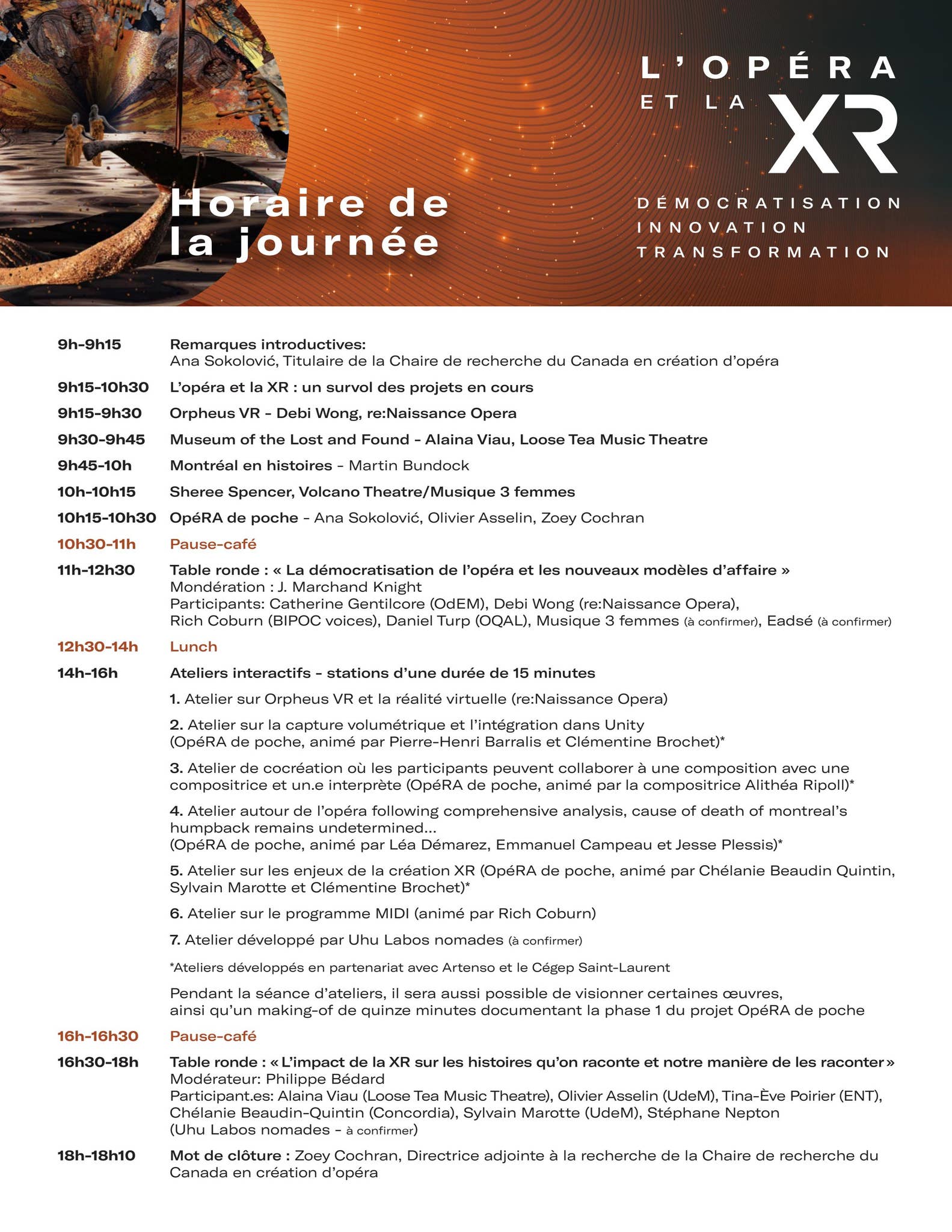 L'opéra et la XR - Horaire de la journée by Opéra de Montréal - Issuu