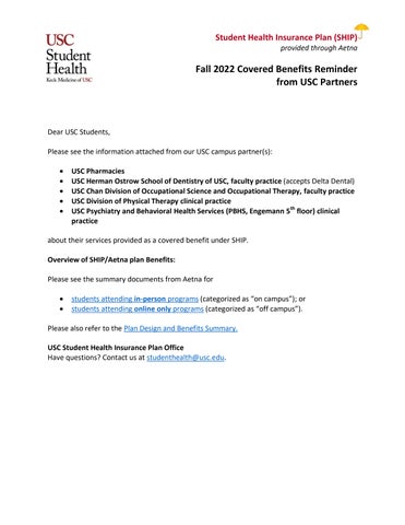 USC Student Health Insurance Plan: Covered Benefits through USC ...