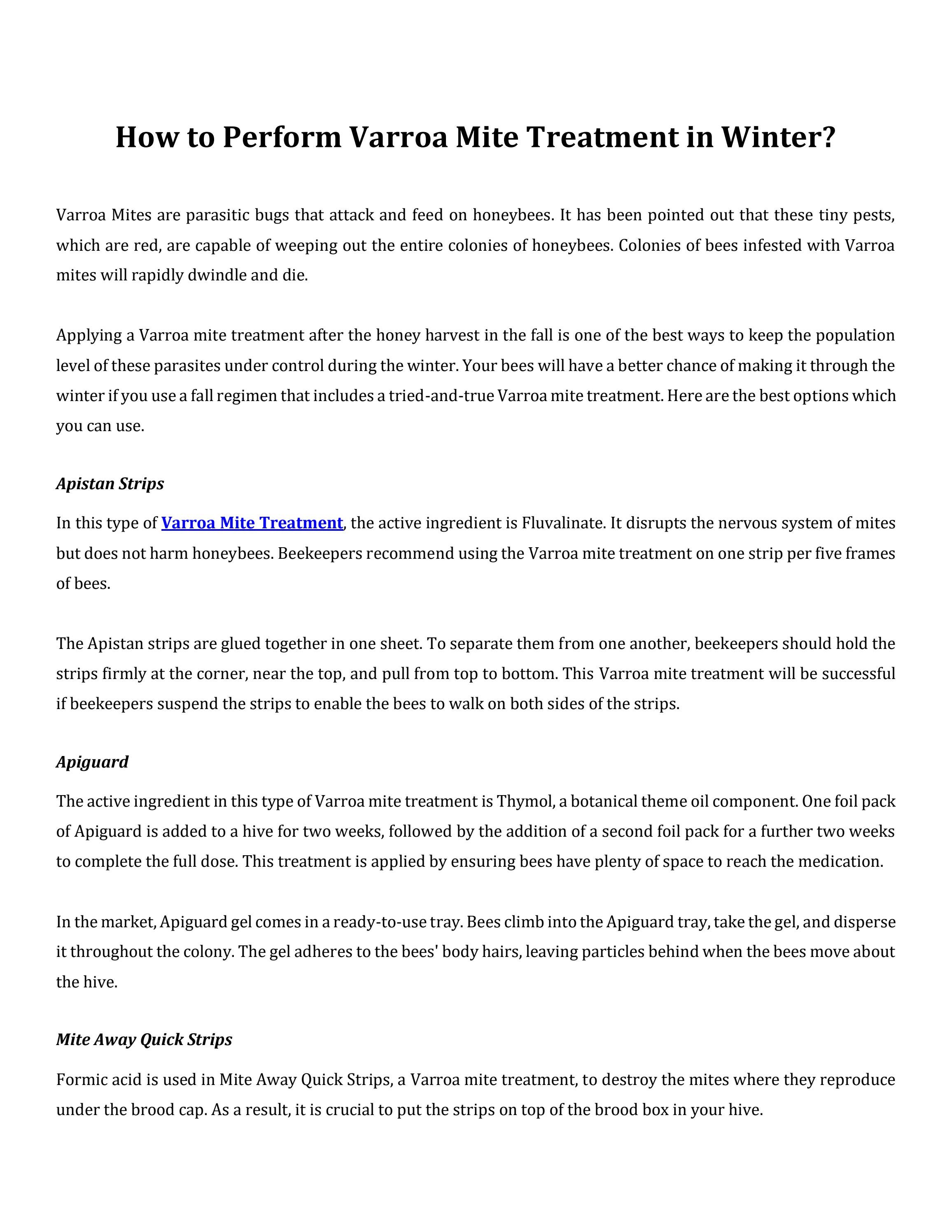 How to Perform Varroa Mite Treatment in Winter? by meyerbees - Issuu