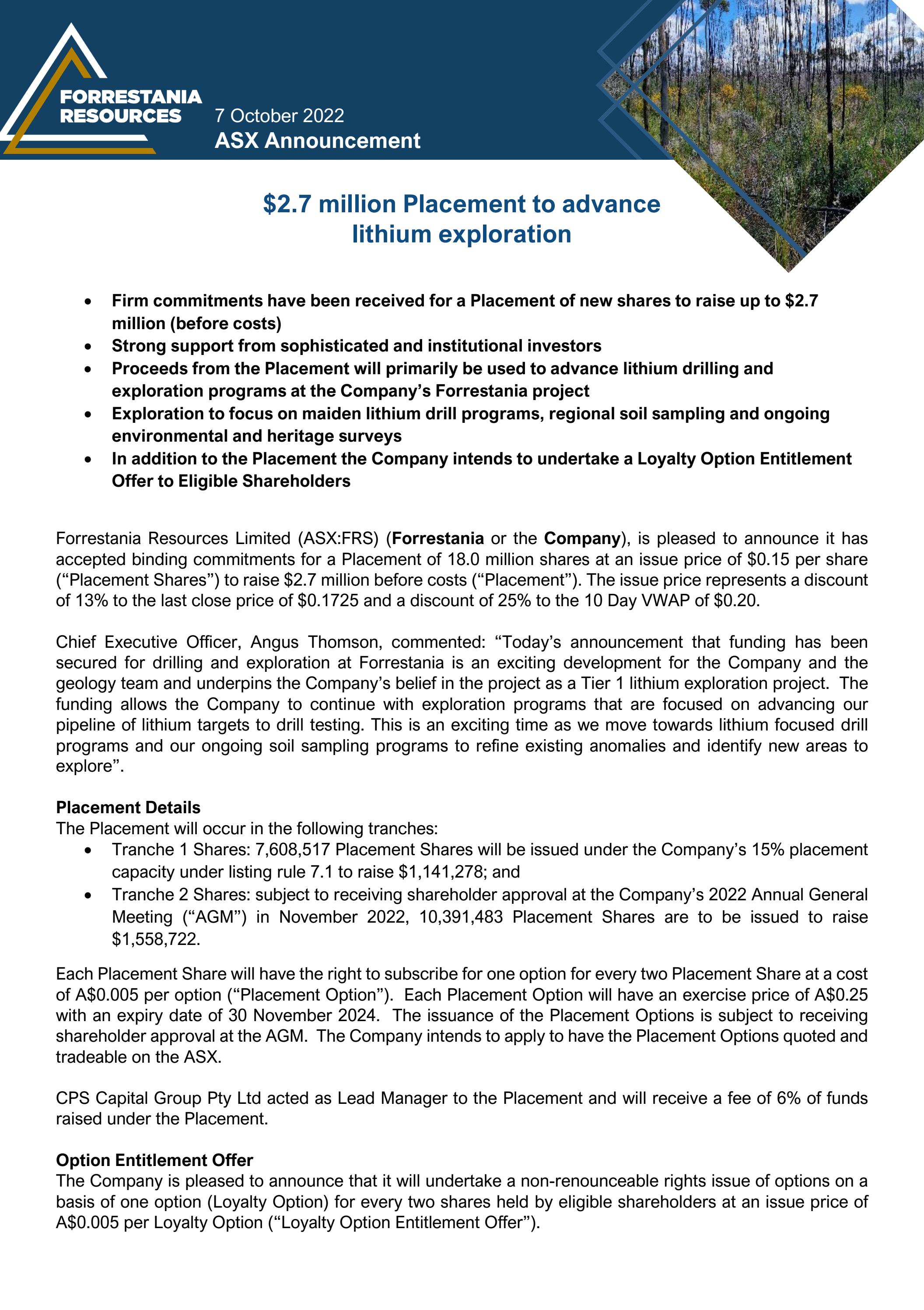 $2.7 million Placement to advance lithium exploration by CFX Network ...