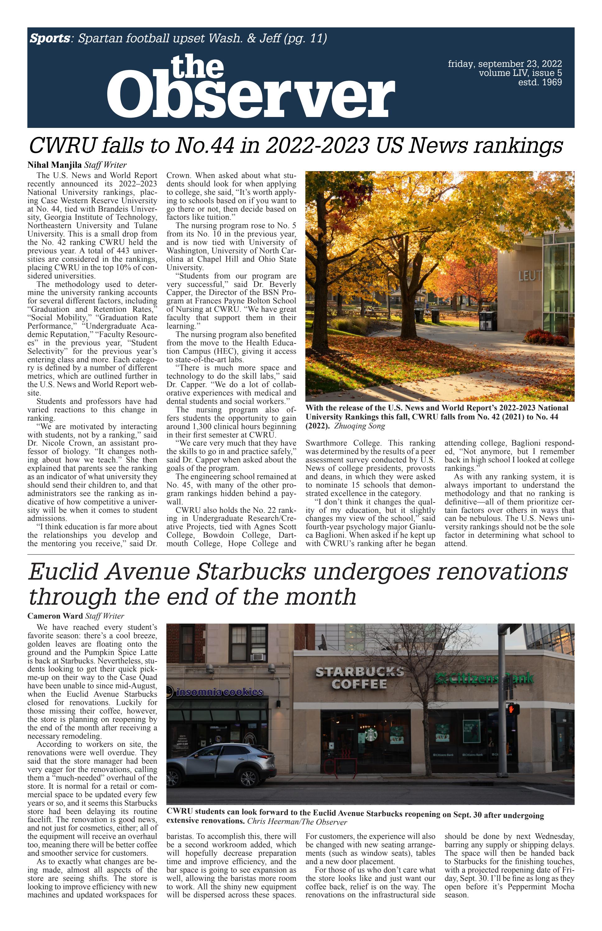 The Observer, Volume LIV, Issue 5, 9/23/22 by The Observer - Issuu