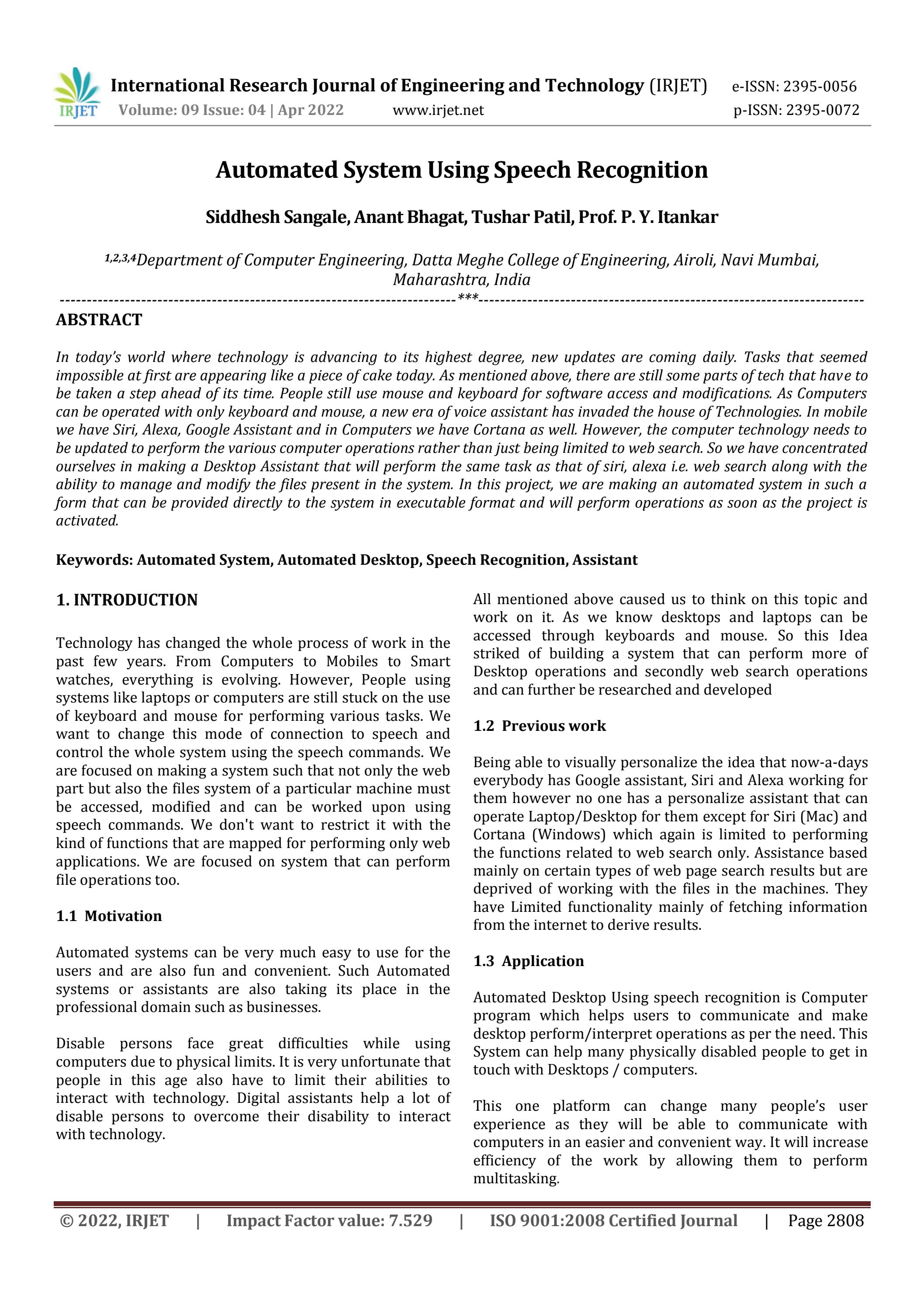 Automated System Using Speech Recognition by IRJET Journal - Issuu