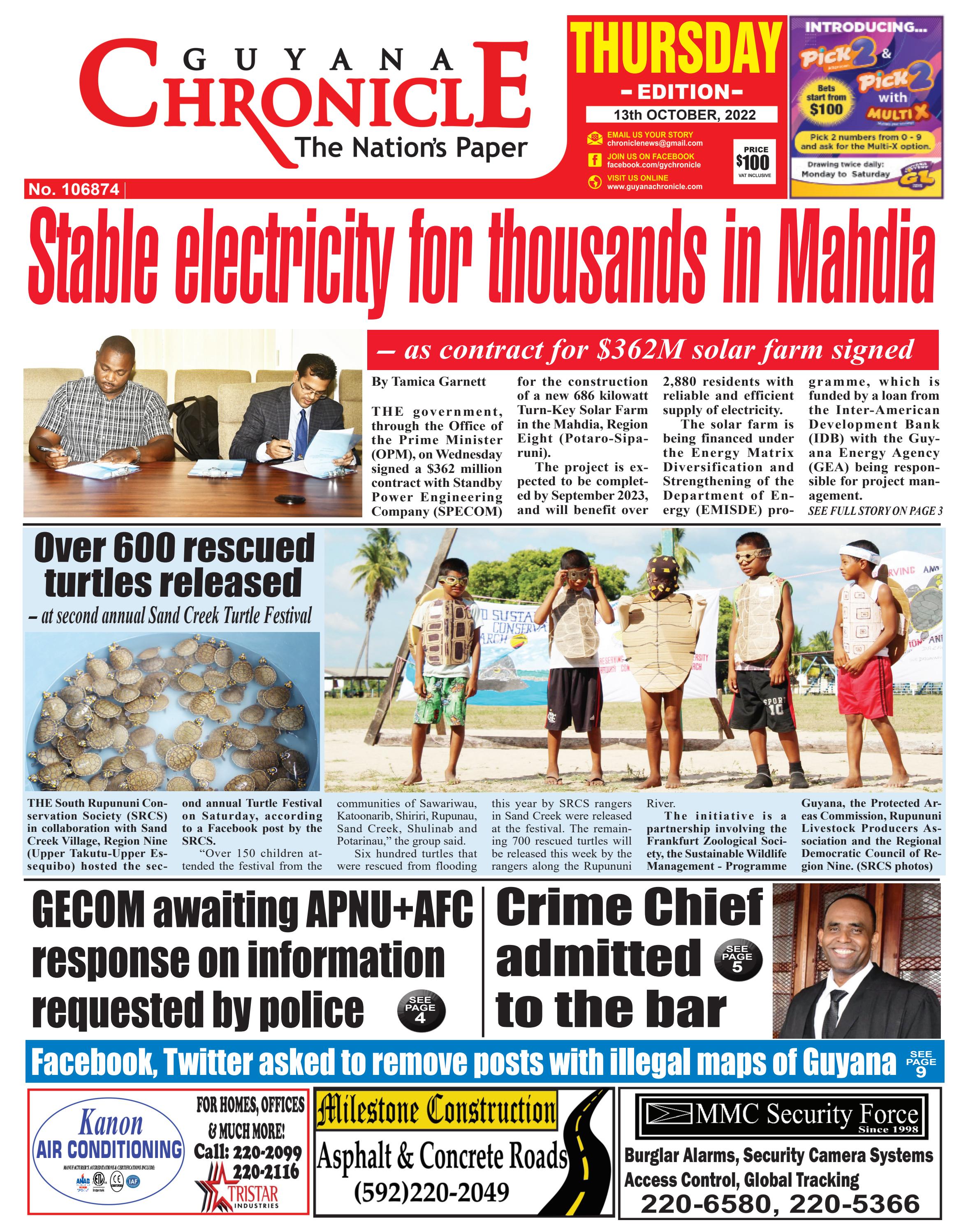 Guyana Chronicle E-Paper 13-10-2022 by Guyana Chronicle - Issuu