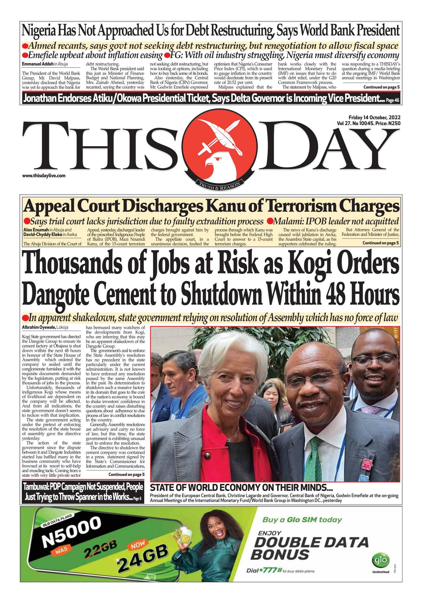 FRIDAY 14TH OCTOBER 2022 by THISDAY Newspapers Ltd - Issuu
