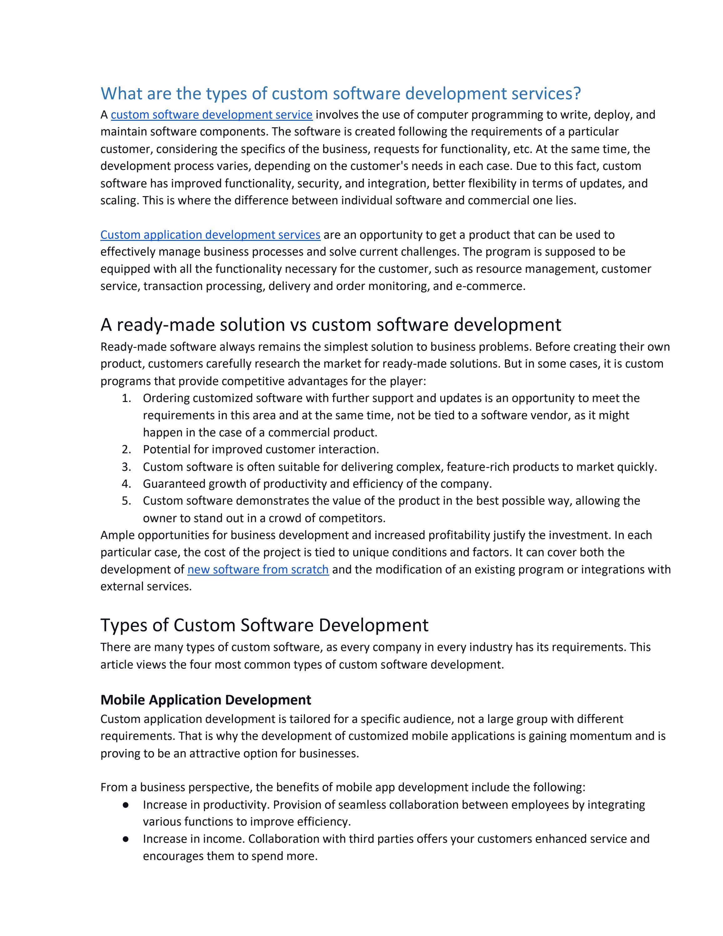 What are the types of custom software development services by sdh ...