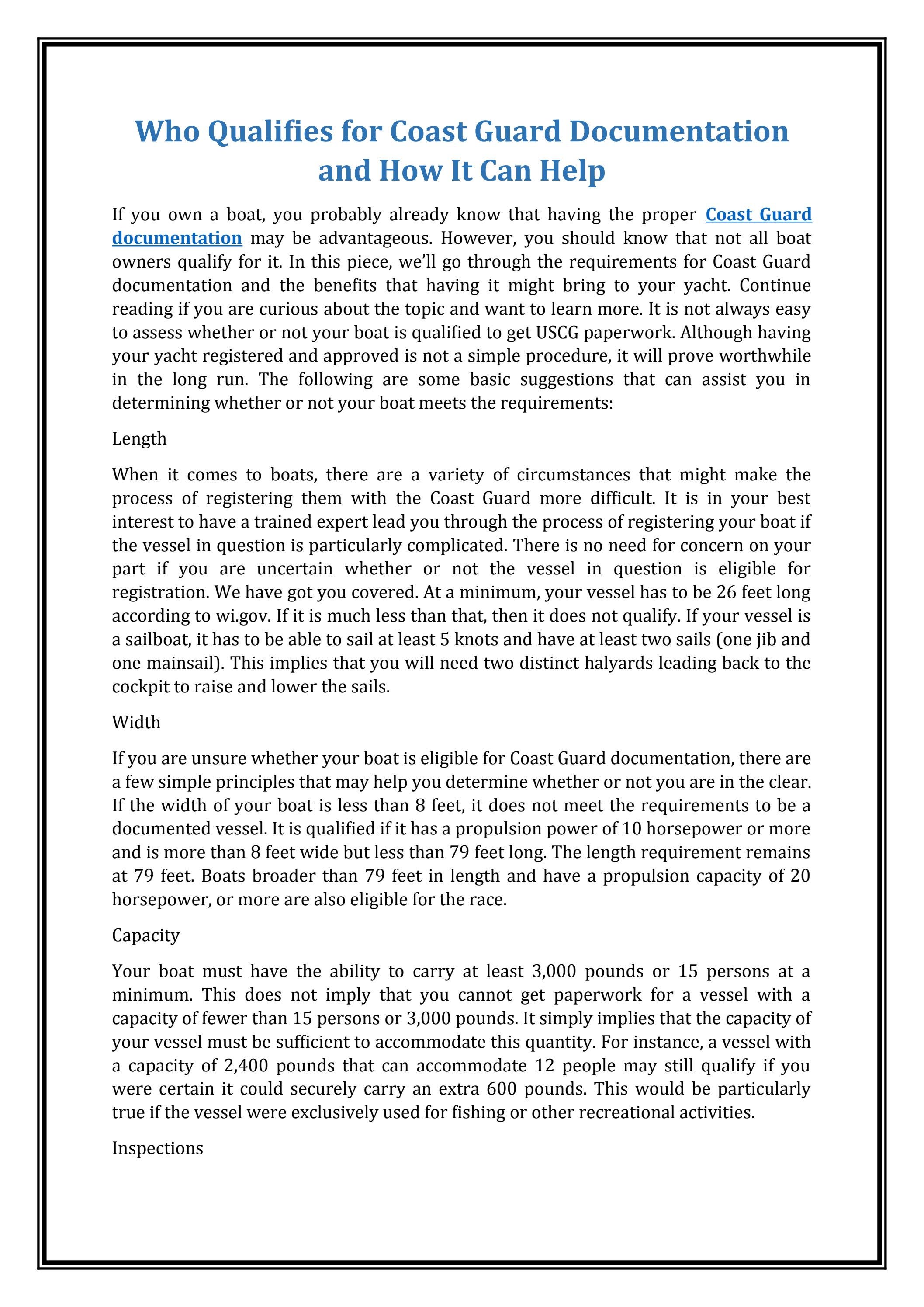 Who Qualifies for Coast Guard Documentation and How It Can Help by ...