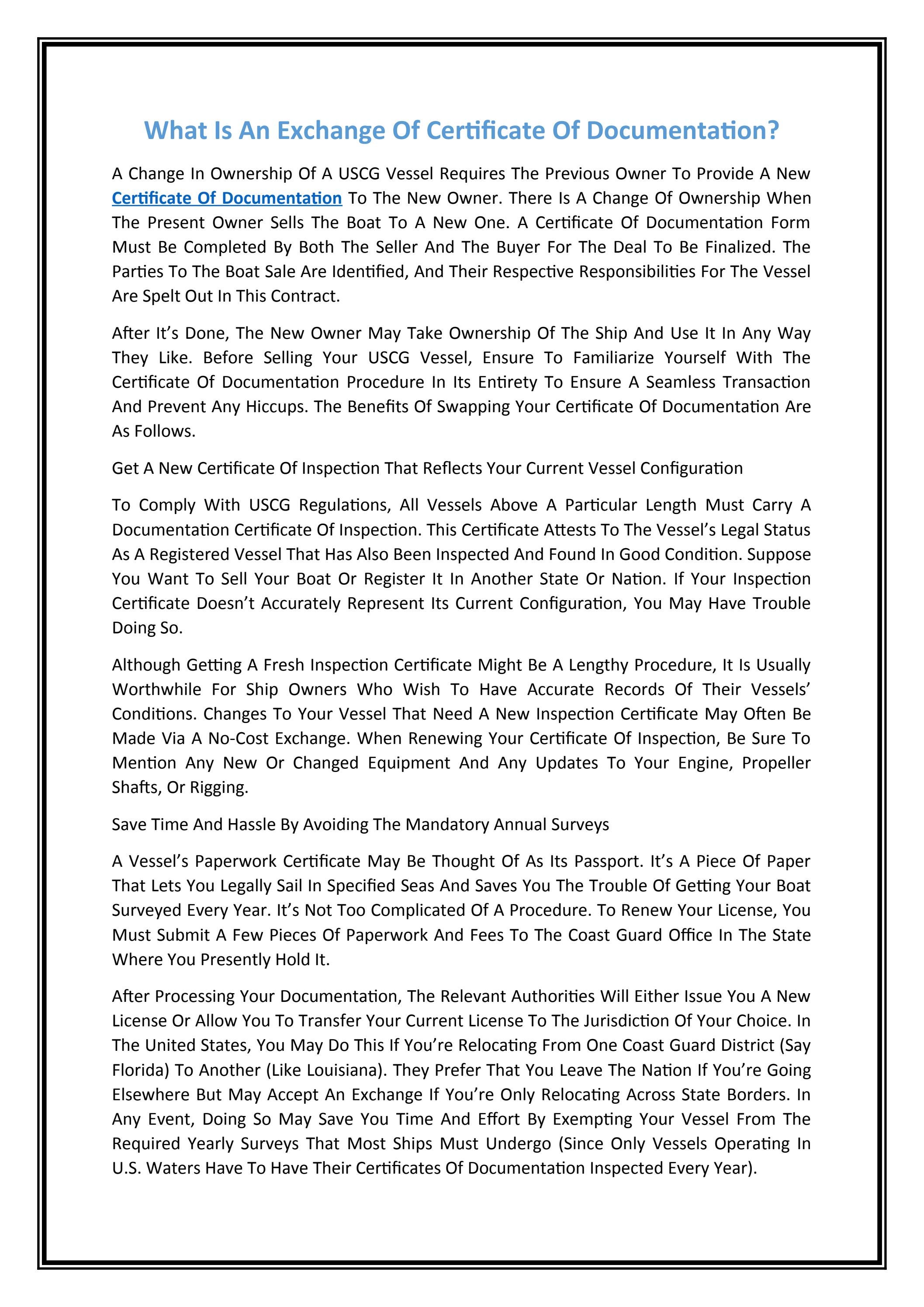 What Is an Exchange of Certificate of Documentation? by Chirag Patel ...