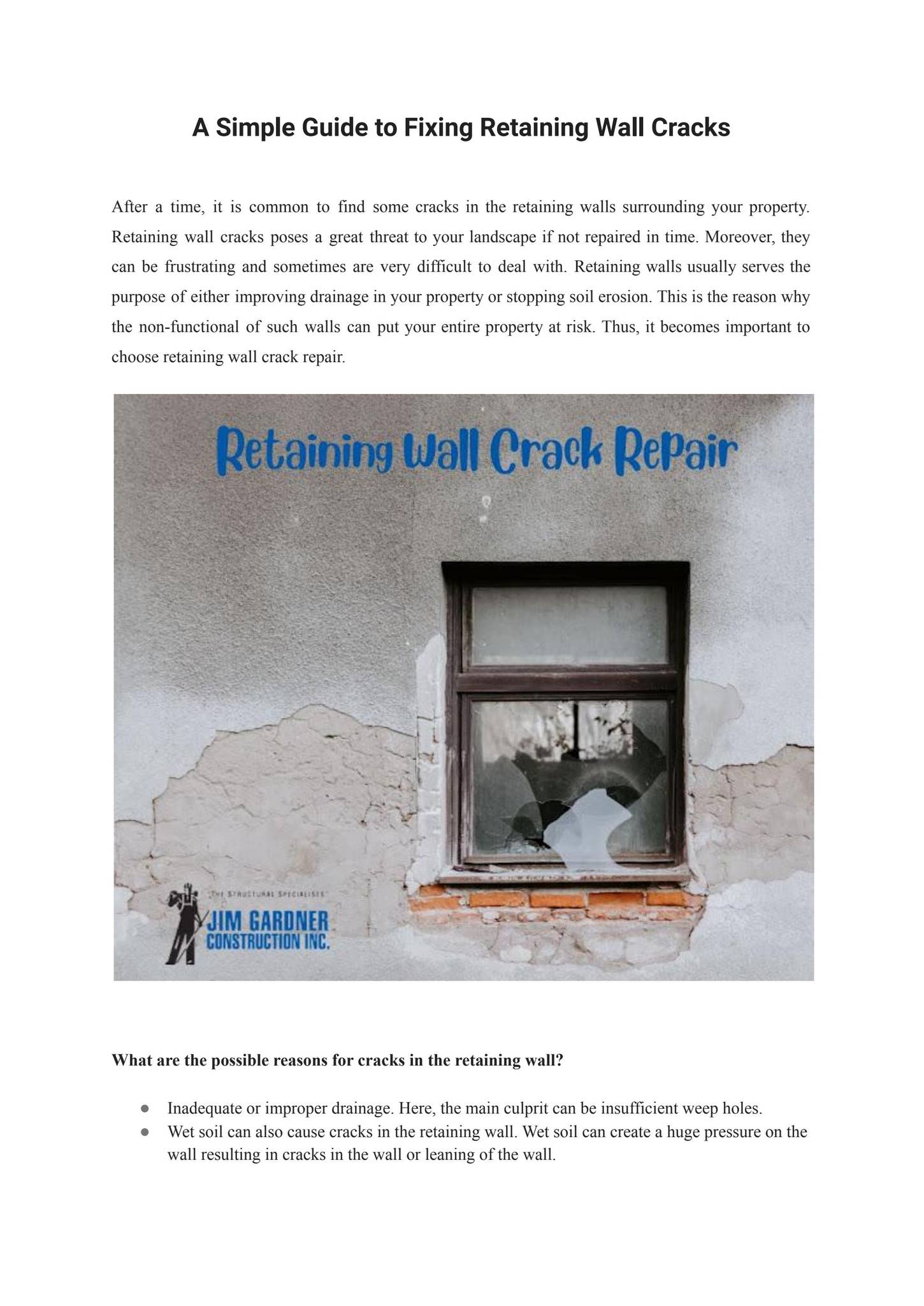 A Simple Guide to Fix Retaining Wall Cracks by Jim Gardner Construction ...