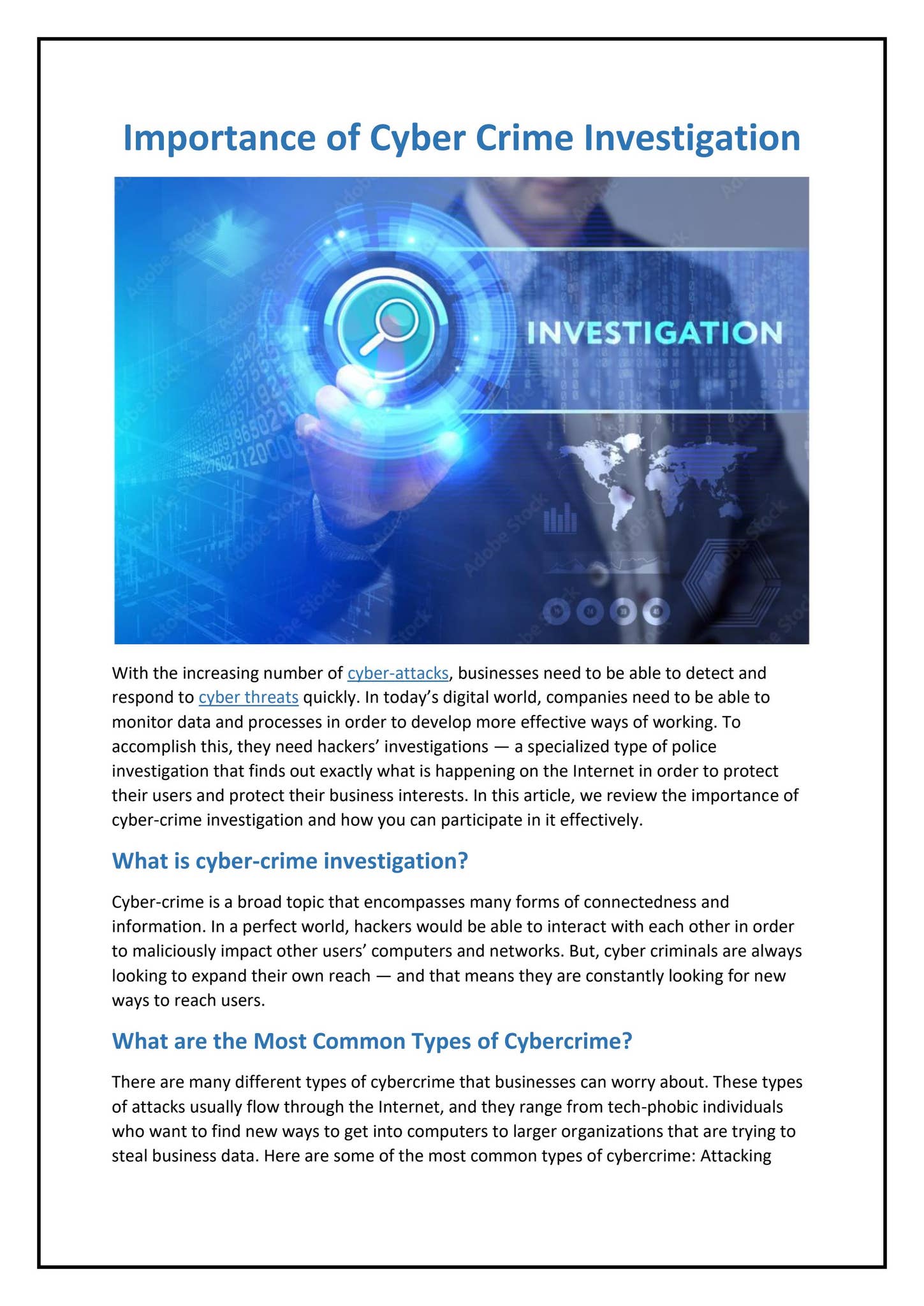 Importance of Cyber Crime Investigation by Heritage Cyberworld - Issuu
