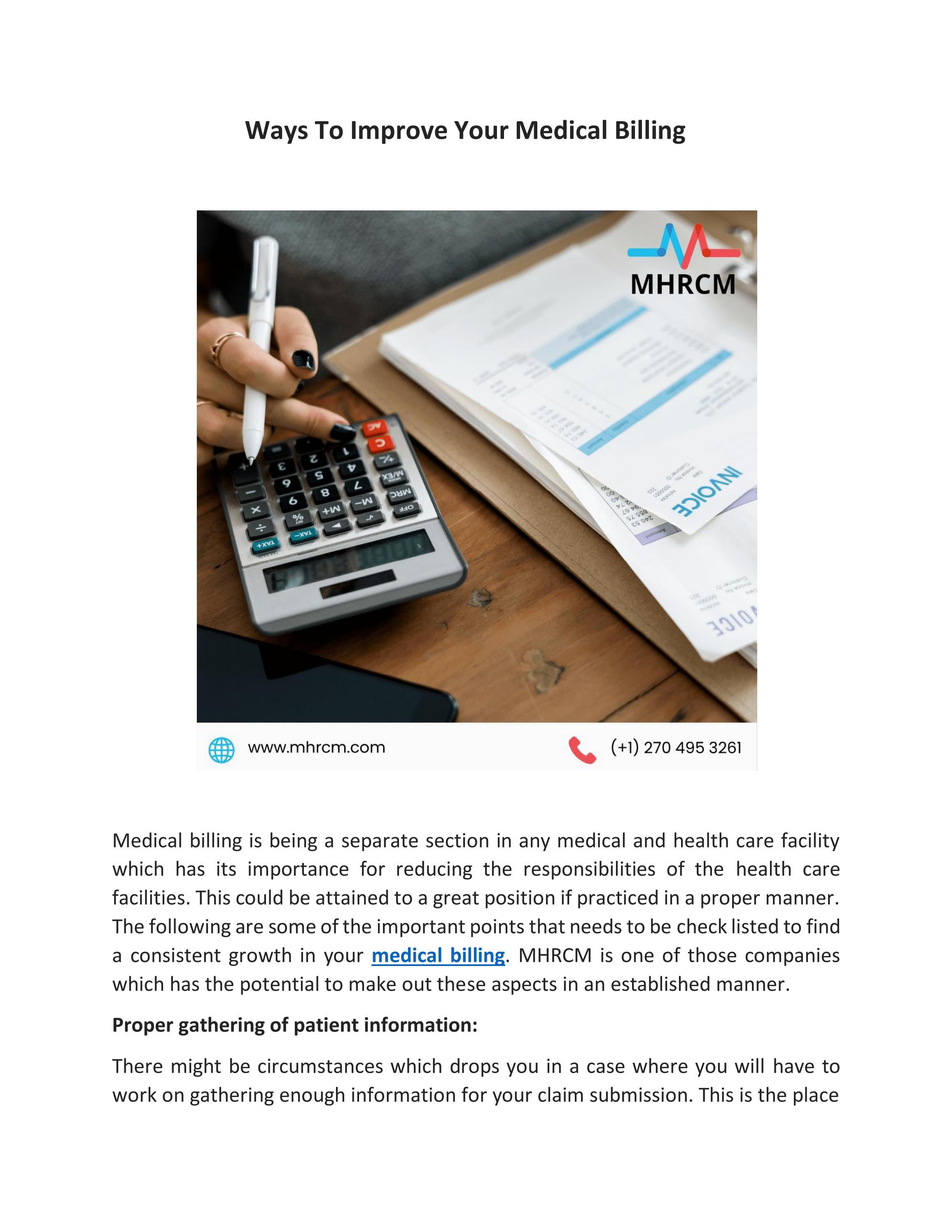 Ways To Improve Your Medical Billing by MHRCM Marketing - Issuu
