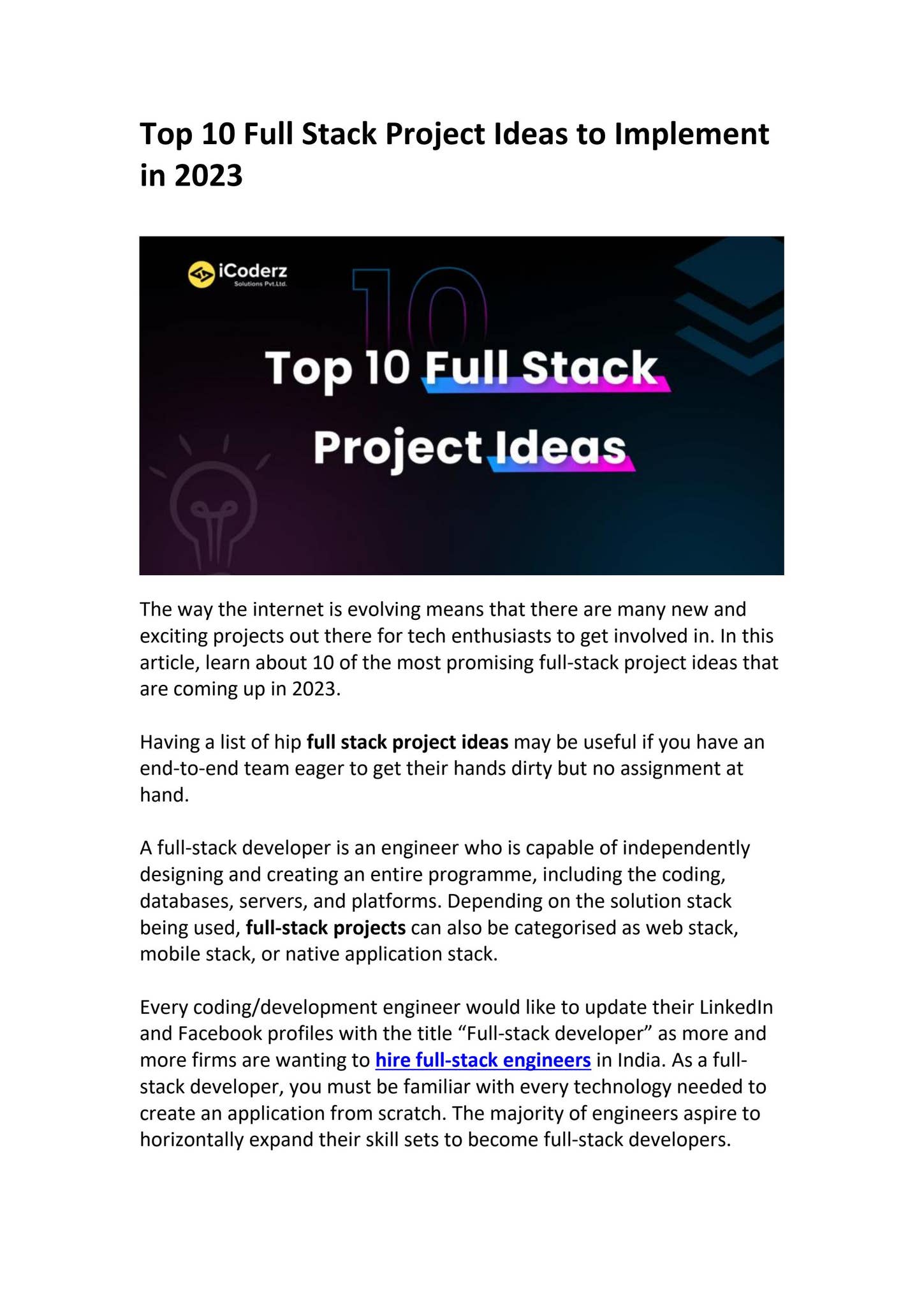 Top 10 Full Stack Project Ideas to Implement in 2023 by iCoderz ...