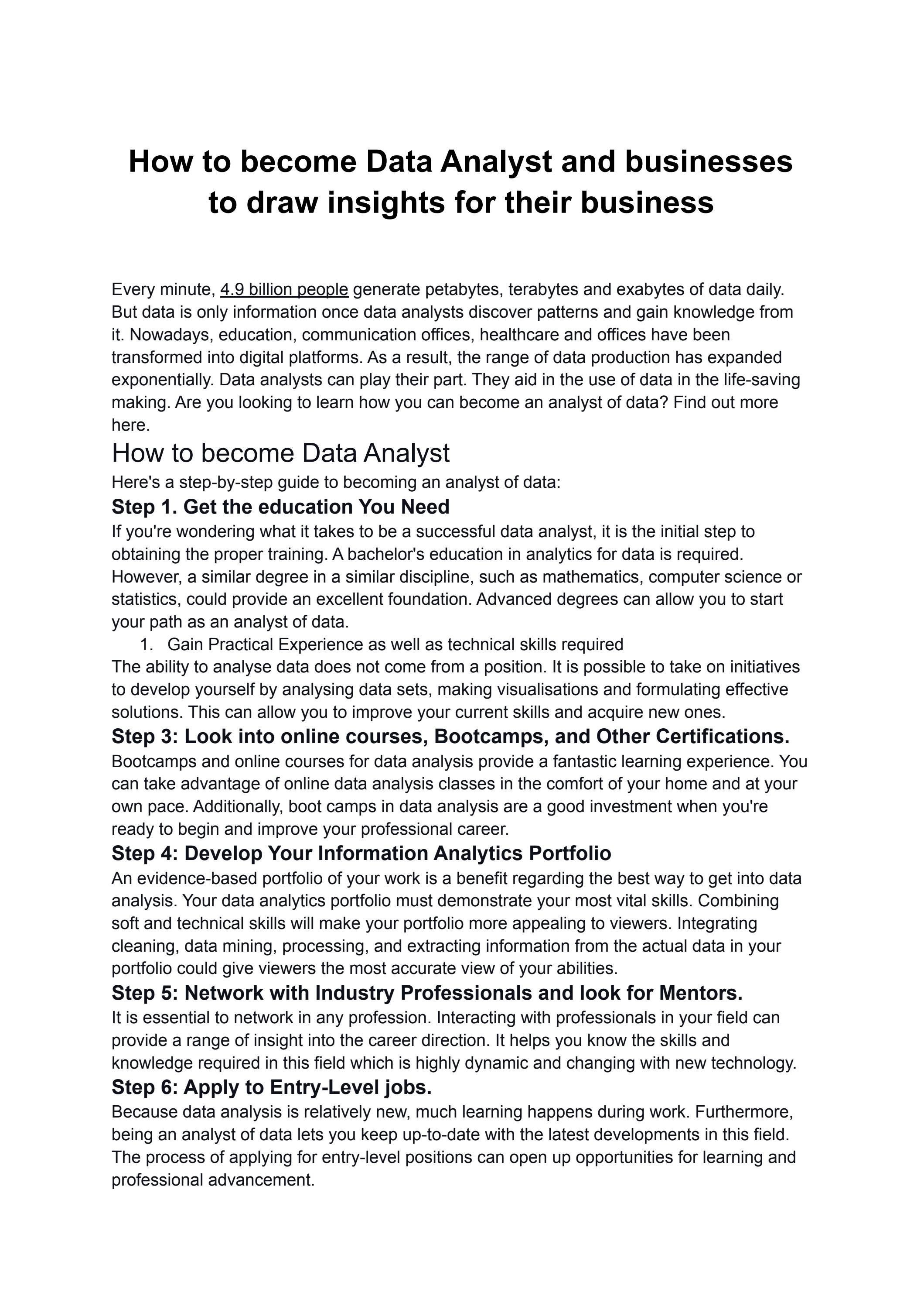 How To Become Data Analyst And Businesses To Draw Insights For Their Business By