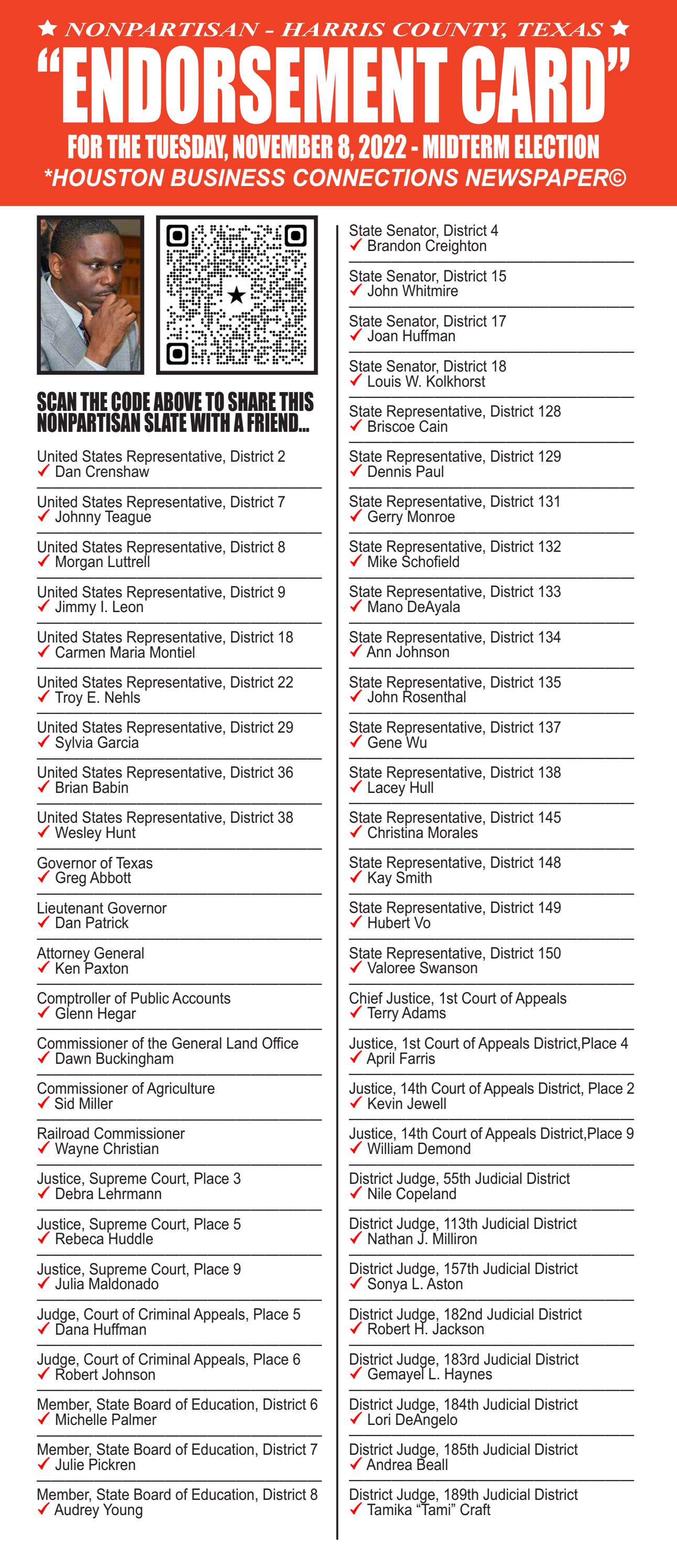 Official Harris County Endorsement Card Featuring Tami Pierce for Judge ...