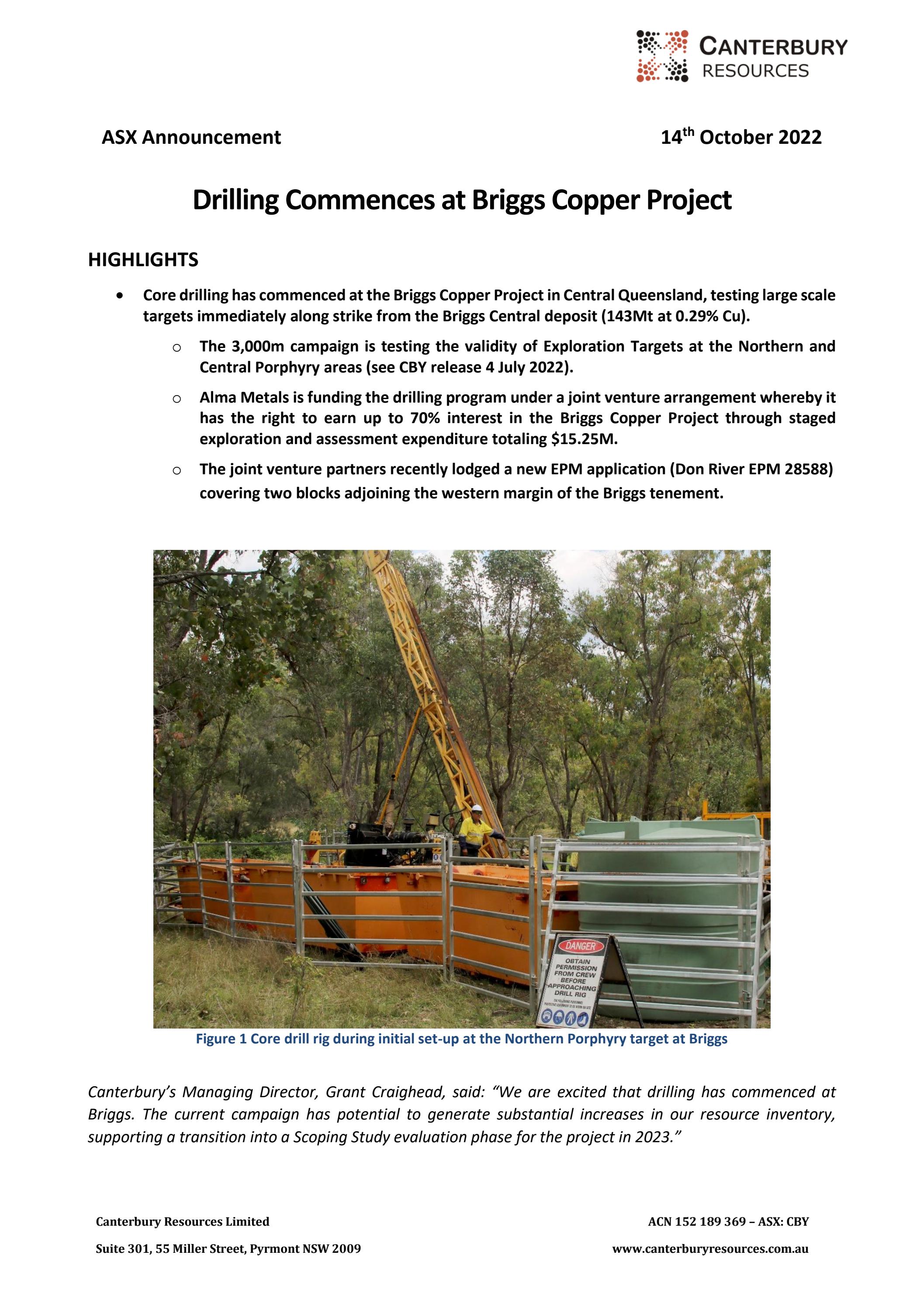 COPPER - Drilling Commences at Briggs Copper Project by CFX Network ...