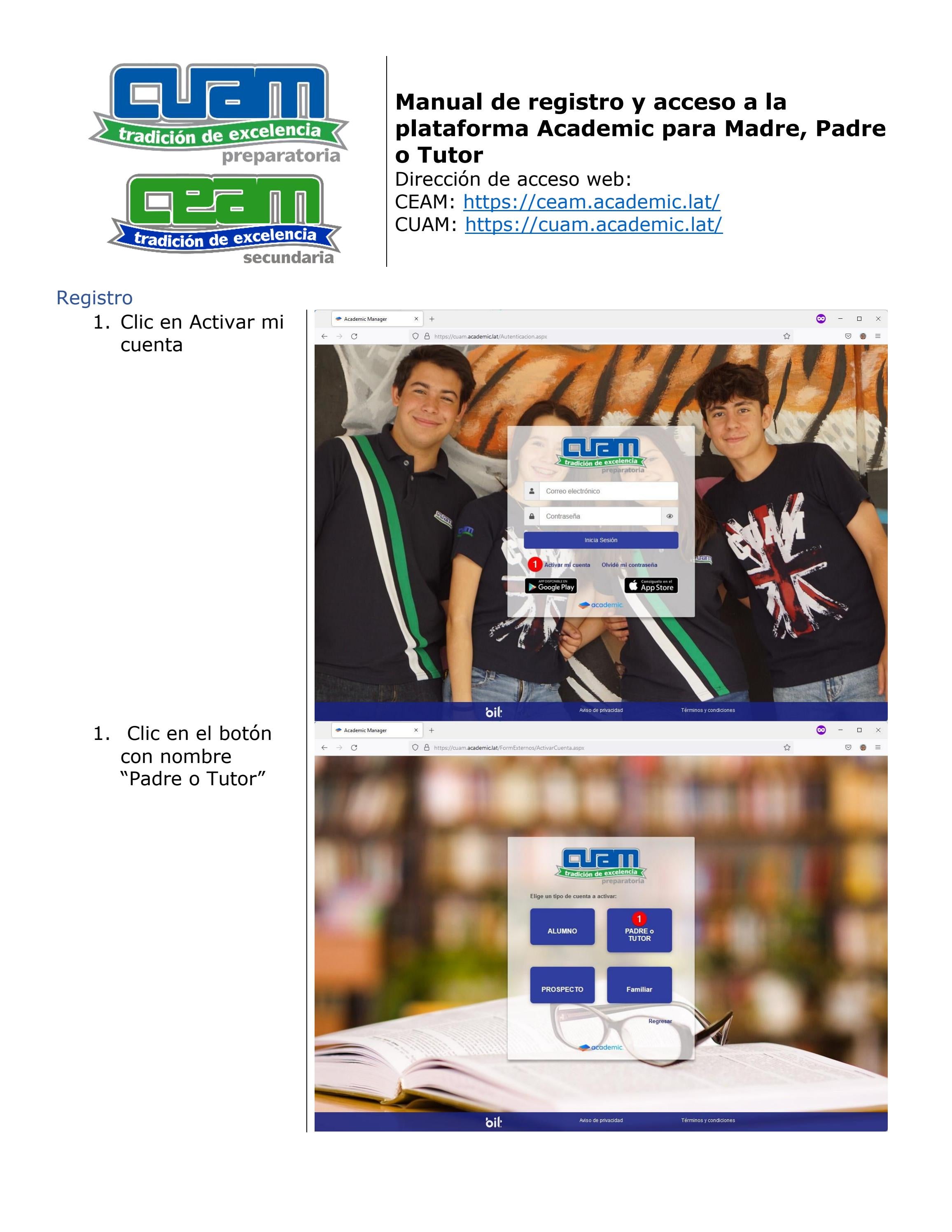 Manual de registro y acceso a la plataforma Academic Padres de Familia ...