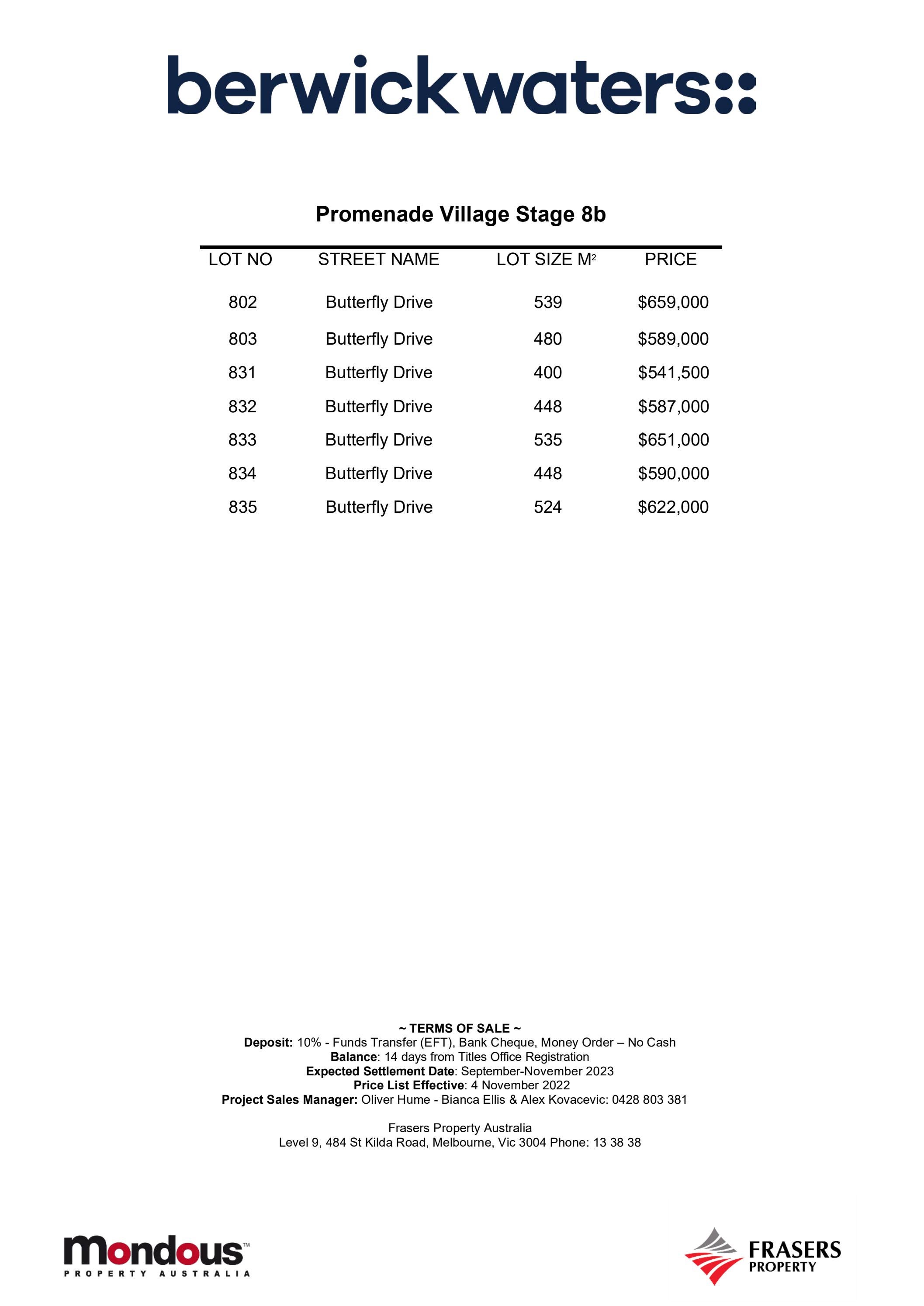 Berwick Waters | Stage 8b Release - Price List by Frasers Property ...