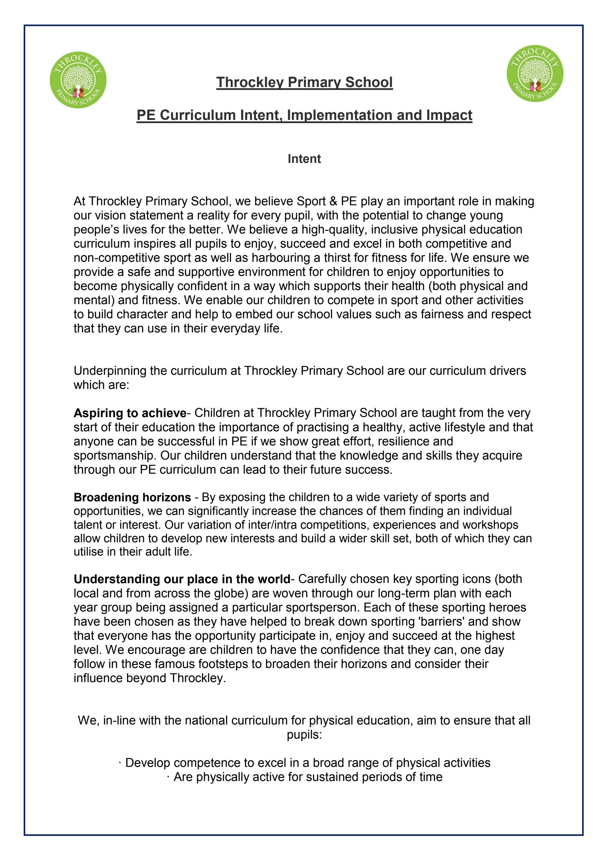 PE - 3I's 22-23 by throckleyprimary - Issuu