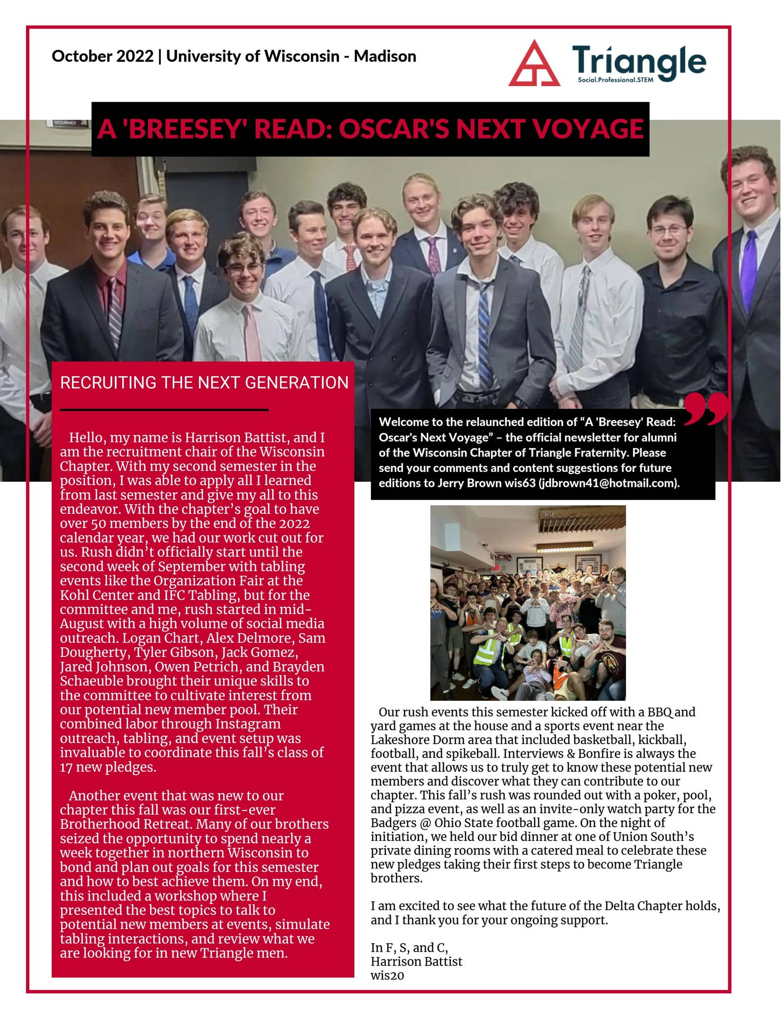 Wisconsin Newsletter Fall Edition by Triangle Fraternity - Issuu