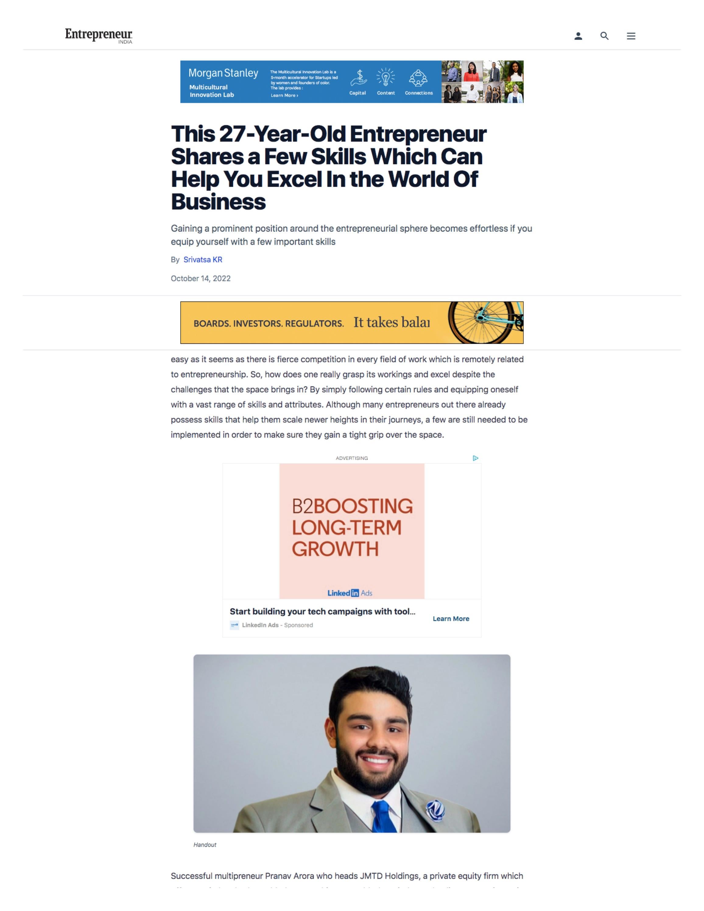 Pranav Arora - This 27-Year-Old Entrepreneur Shares a Few Skills Which ...