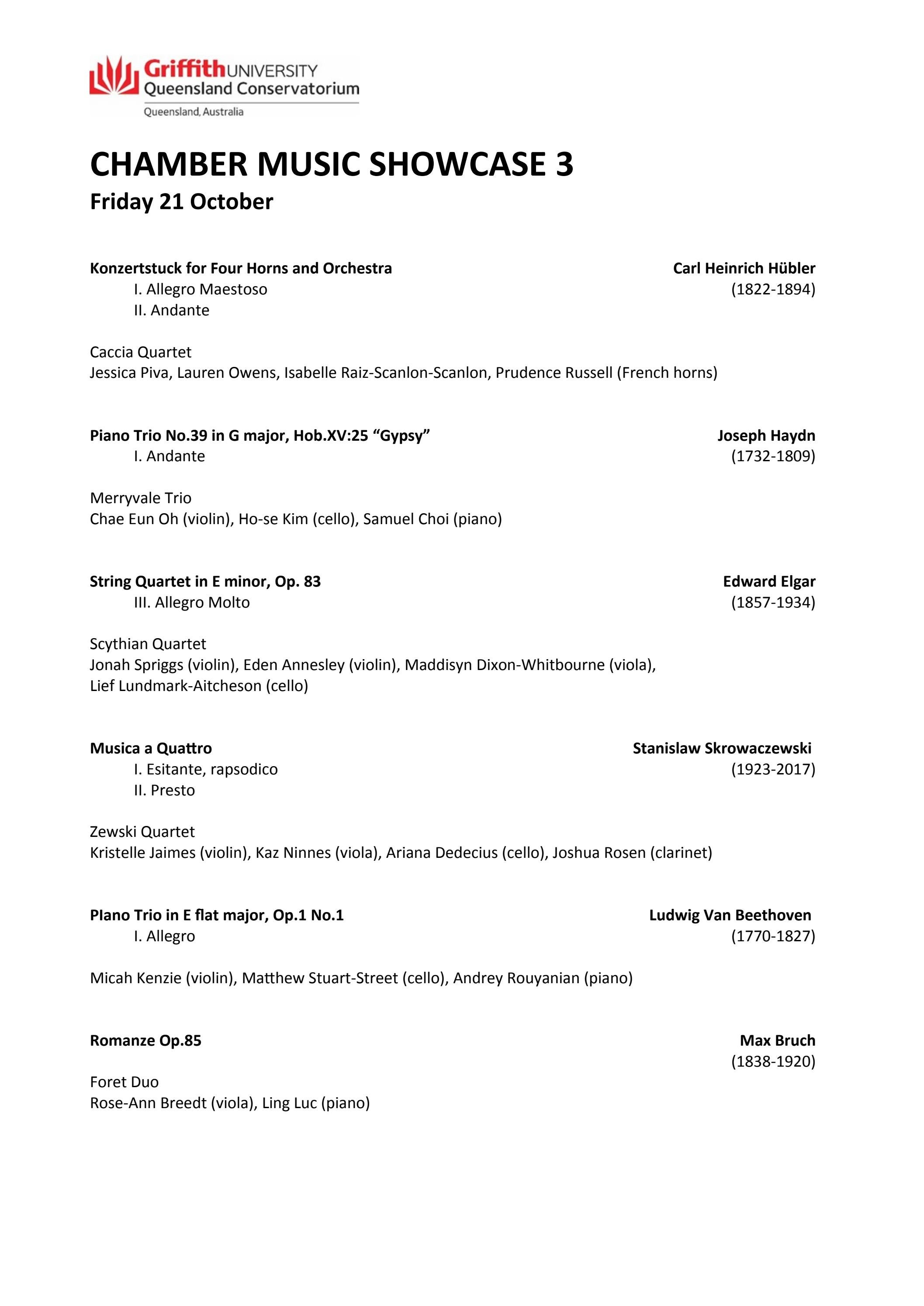 Program: Chamber Music Showcase 3 by Queensland Conservatorium Griffith ...