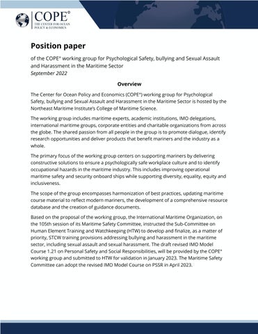 Position Paper: COPE° Working Group for Psychological Safety, Bullying ...