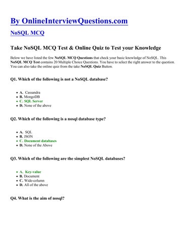 NoSQL MCQ ions PDF By Satyam Jaiswal Issuu