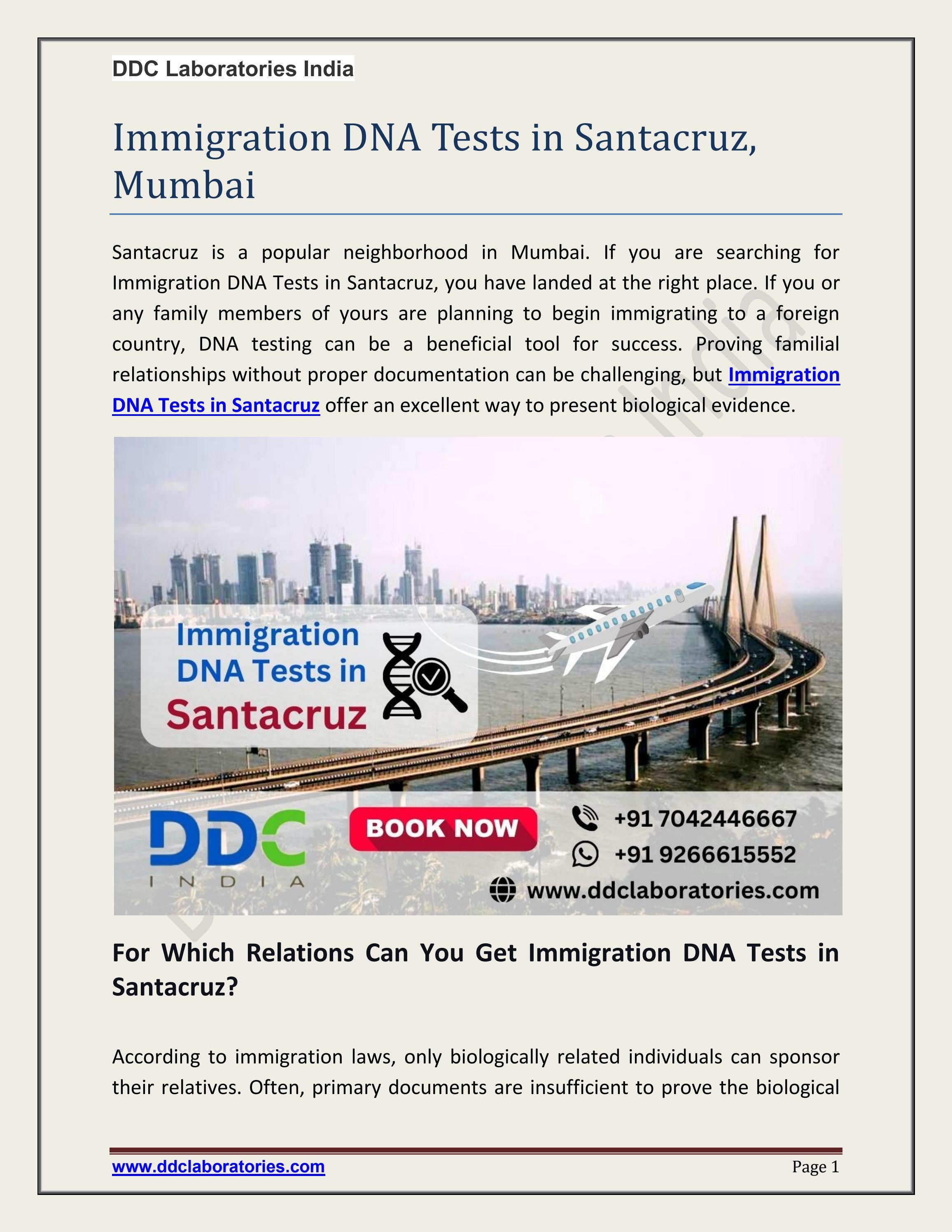 Immigration DNA Tests in Santacruz, Mumbai by DDC laboratories India ...