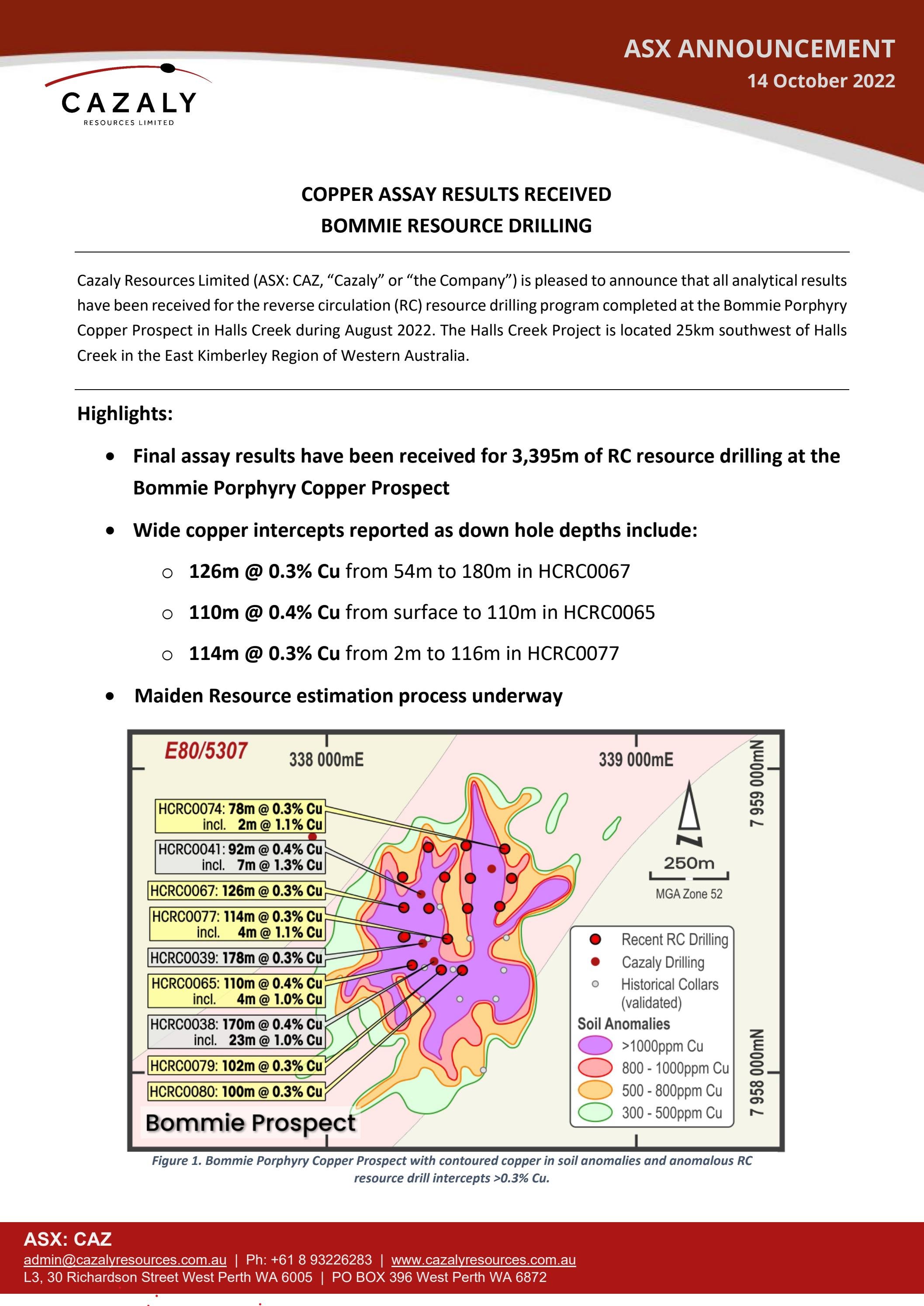 COPPER ASSAY RESULTS RECEIVED BOMMIE RESOURCE DRILLING by CFX Network ...