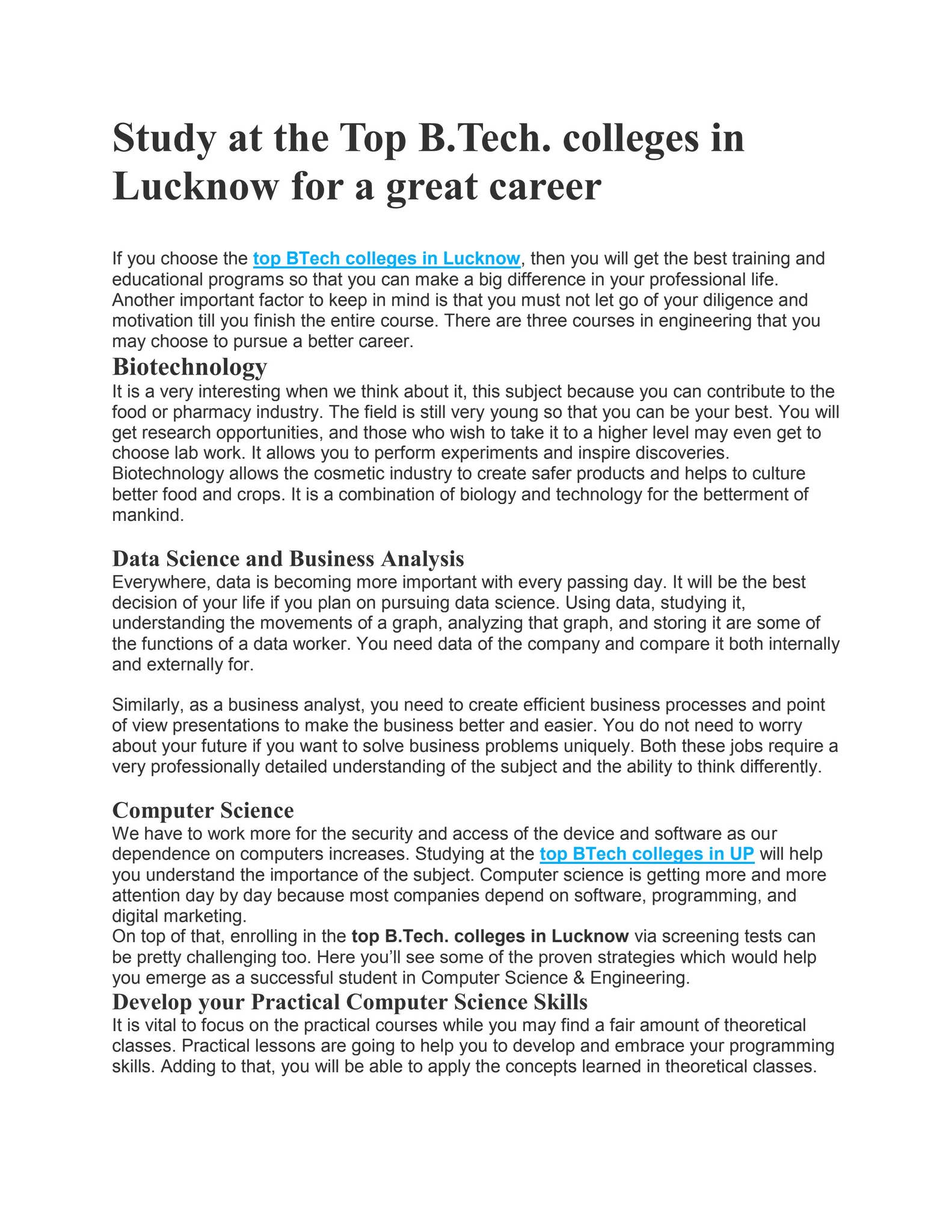 Study at the Top B.Tech. colleges in Lucknow for a great career by ...