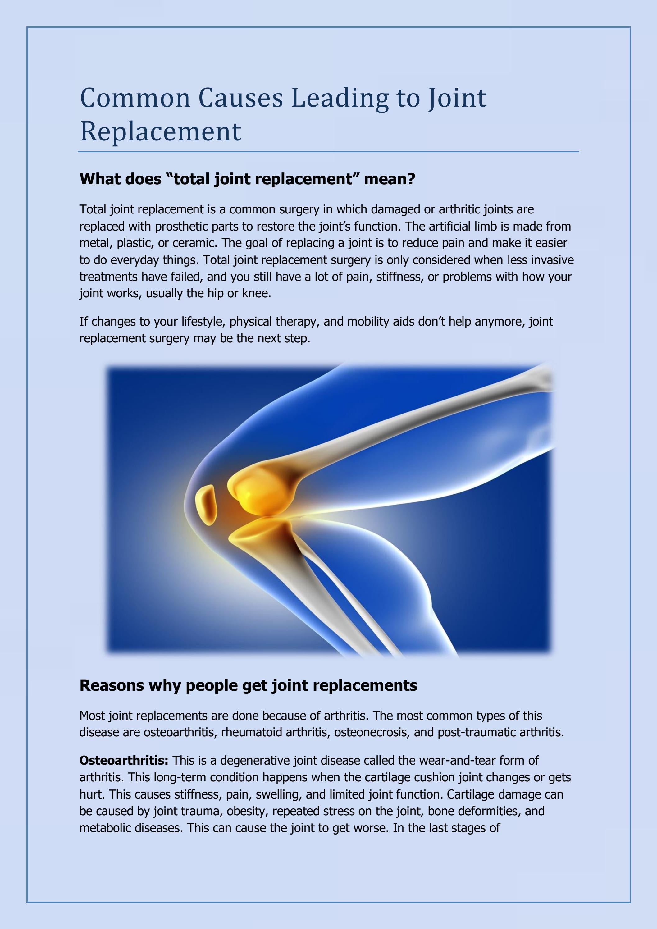 Common Causes Leading To Joint Replacement By Dr Vikas Mehra Issuu