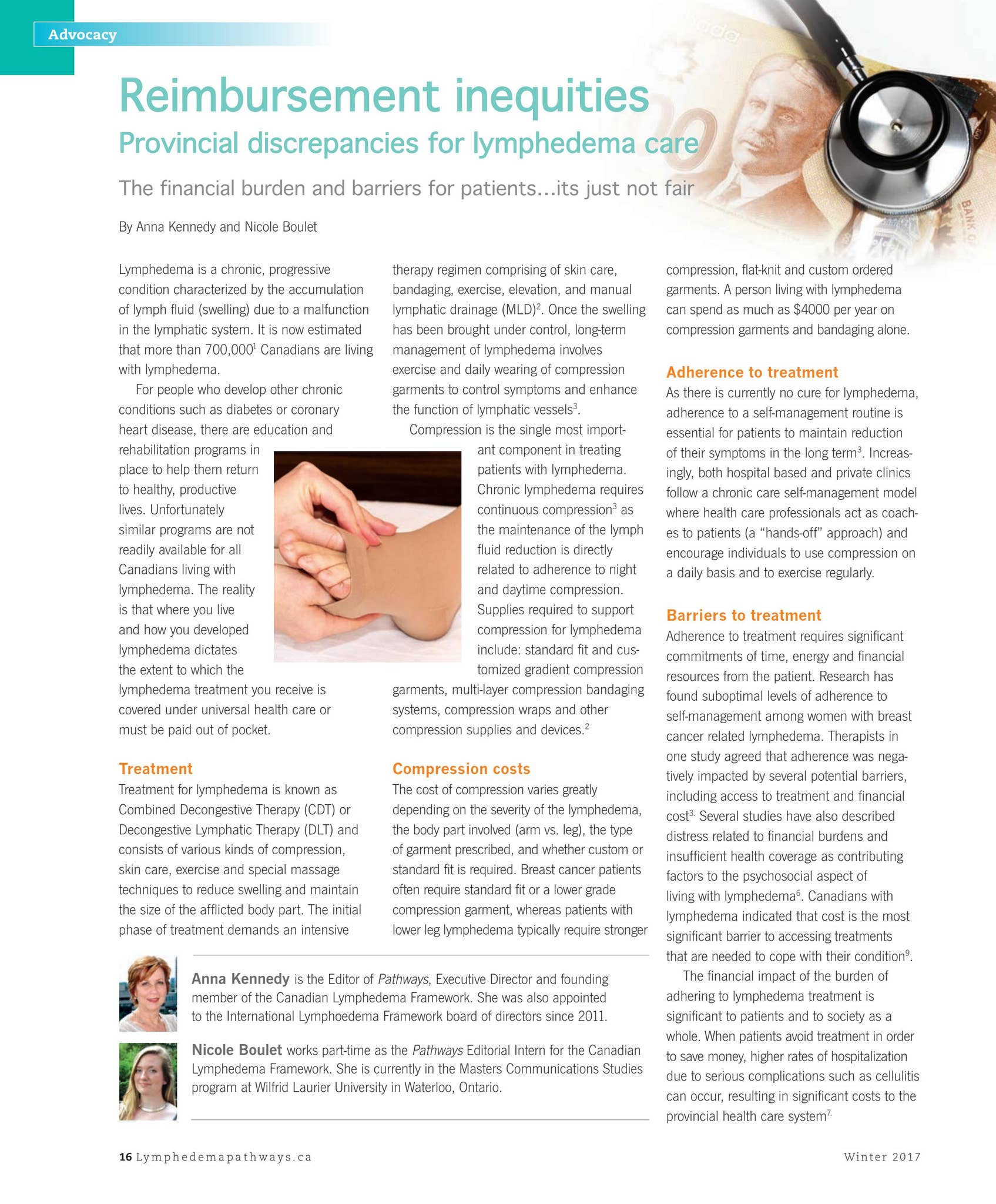 Reimbursement Inequities. Pathways Vol 6, No 1. Winter 2016-17. by Canadian Lymphedema Framework ...