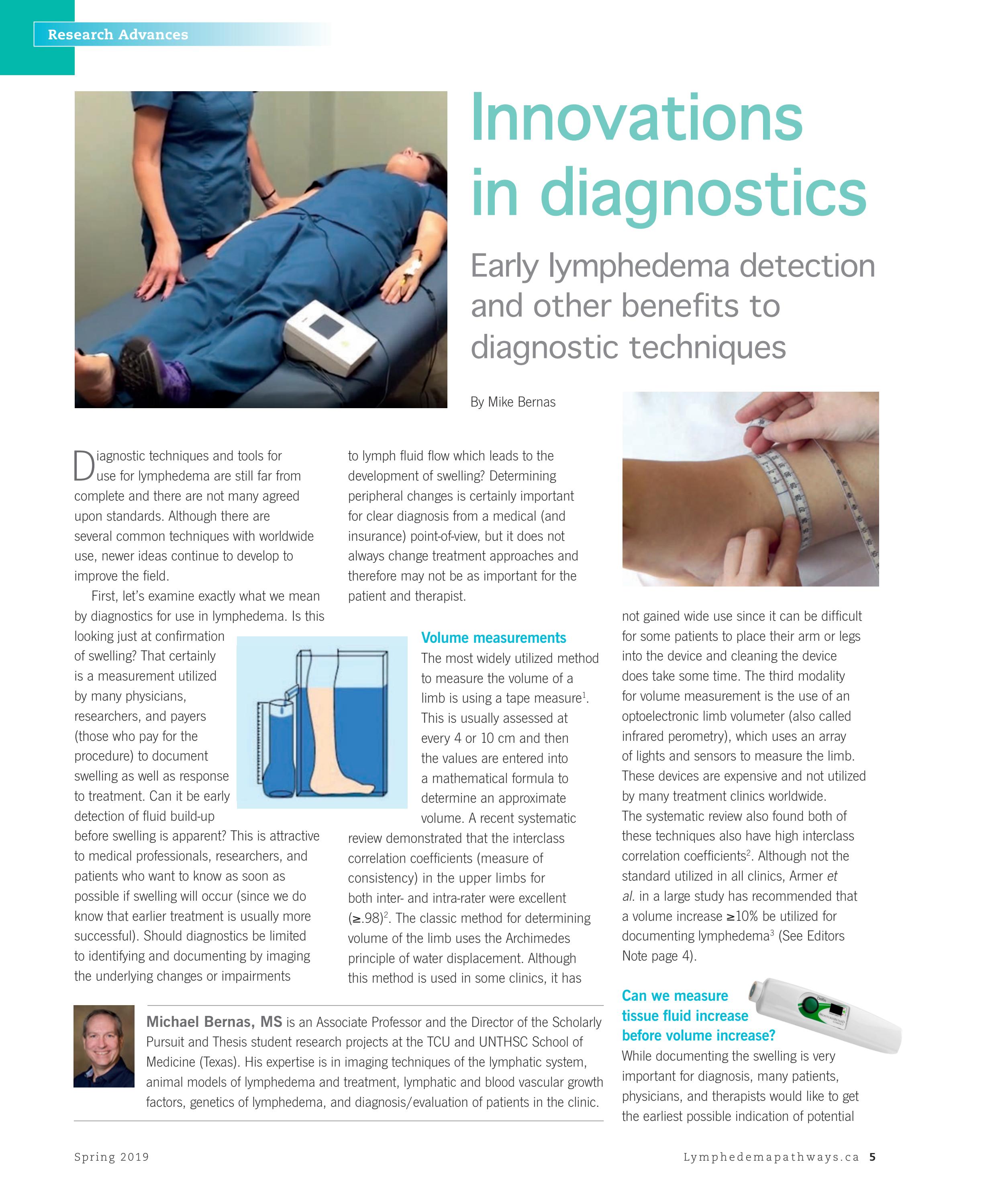 Innovations in diagnostics. Pathways Vol 8, No 2. Spring 2019. by Canadian Lymphedema Framework ...